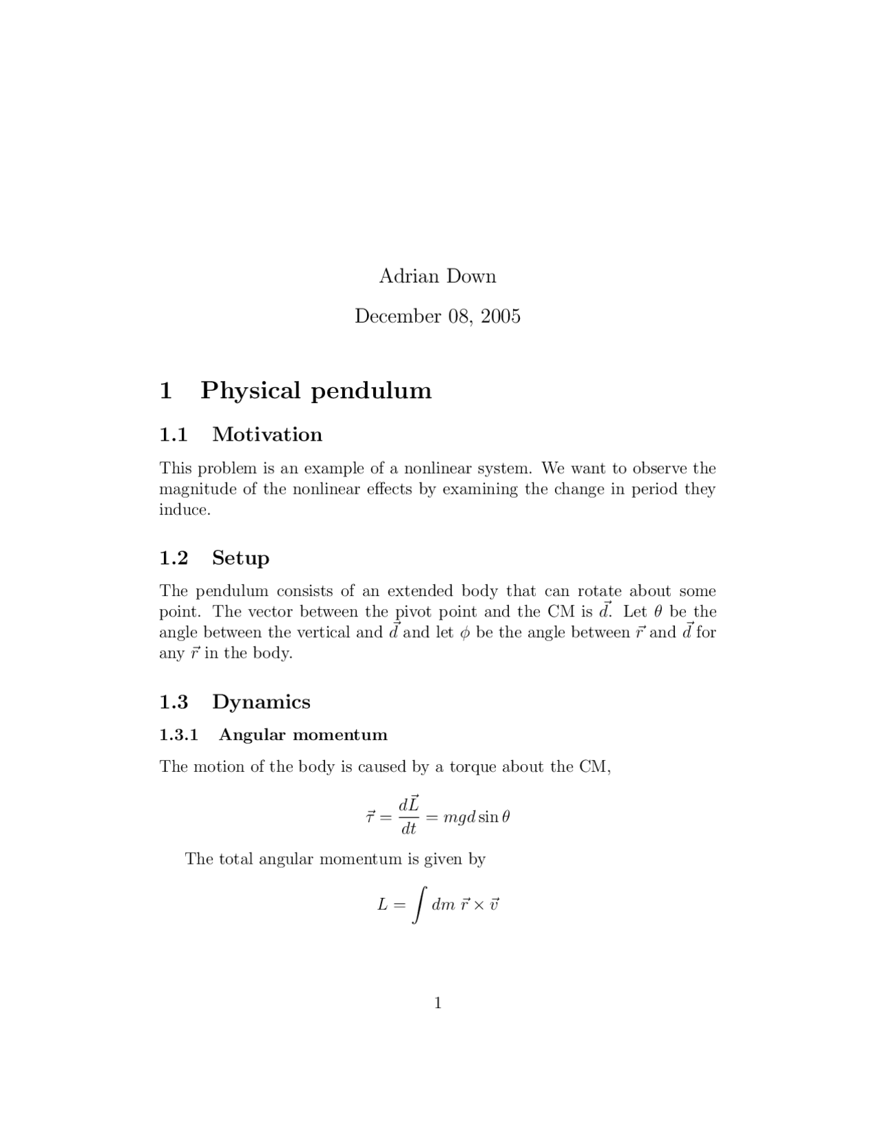 Physical Pendulum And General Methods Lecture Notes Physics Docsity