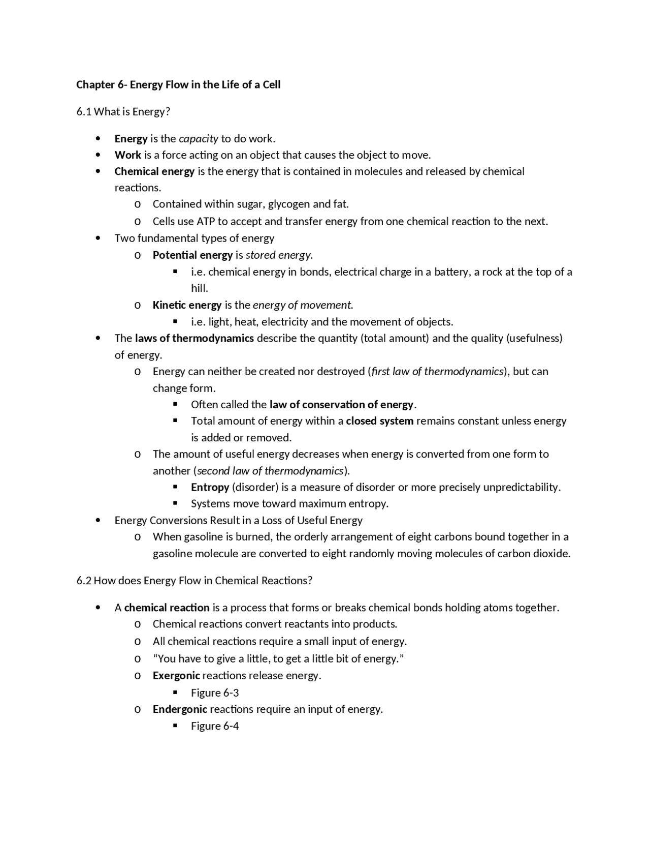 Energy Flow in the Life of Cell - Lecture Notes | BIOL 1001 - Docsity