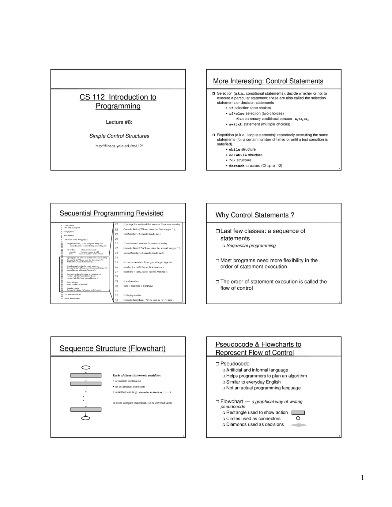 Simple Control Structure Lecture Slide Computer Science Docsity