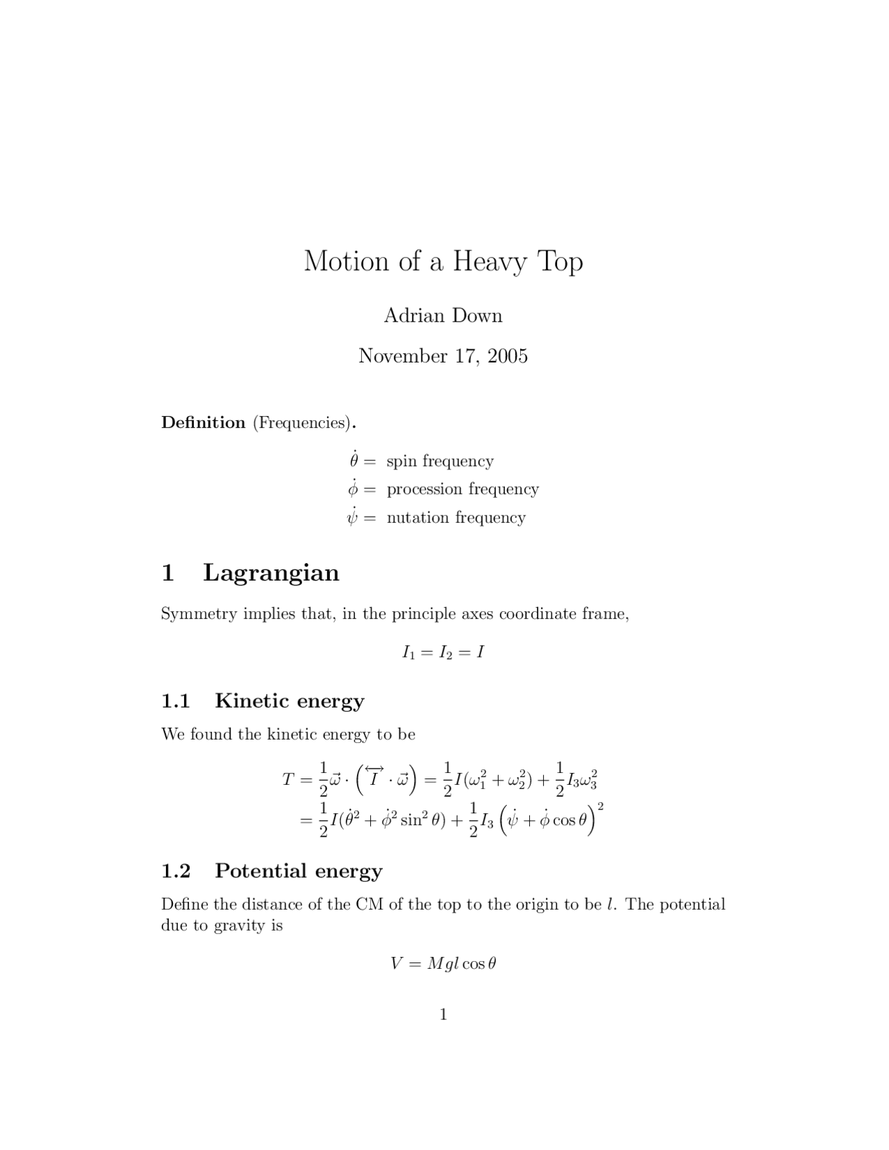 Motions of Heavy Top, Lecture Notes - Physics - Docsity