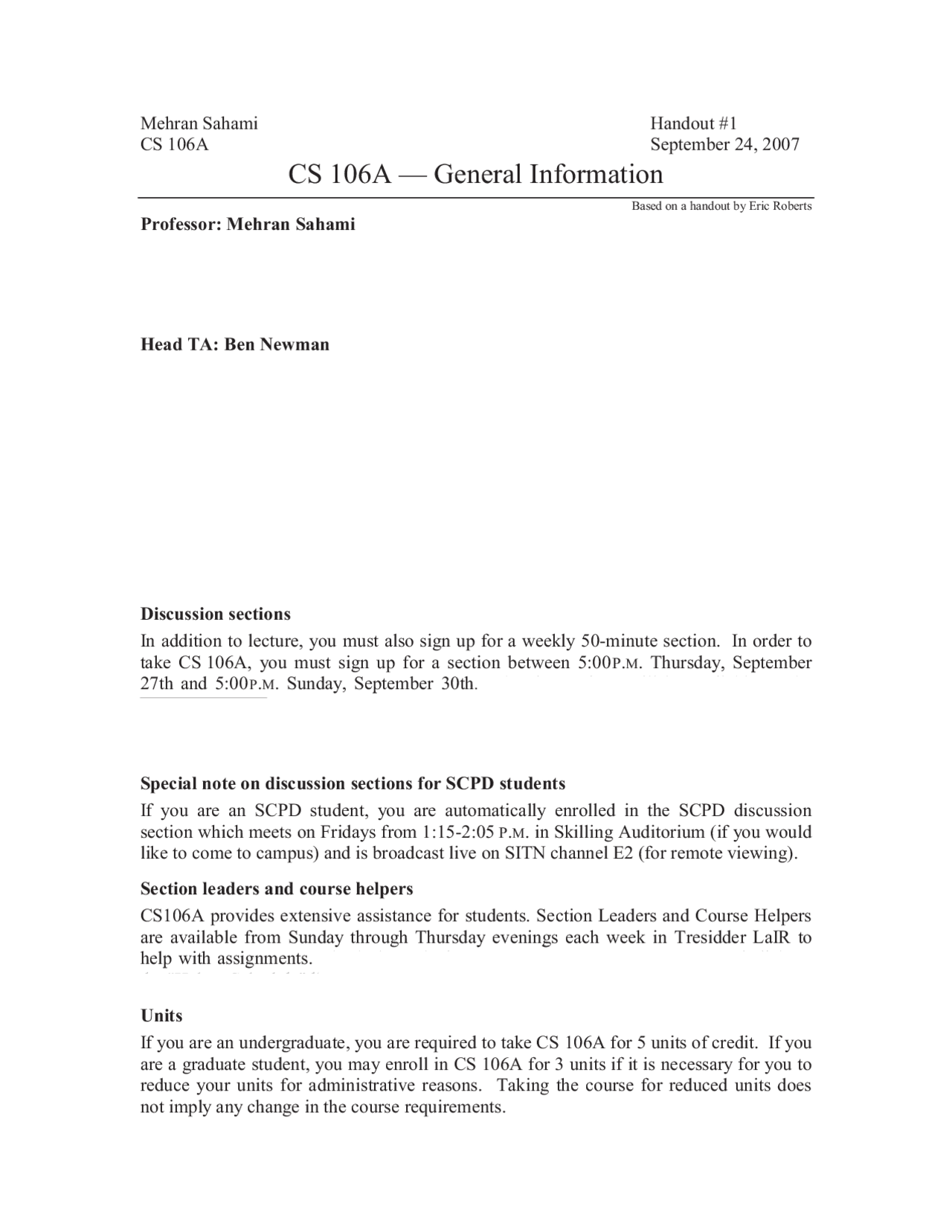 General Information Section Handout Programming Methodology 1 Docsity