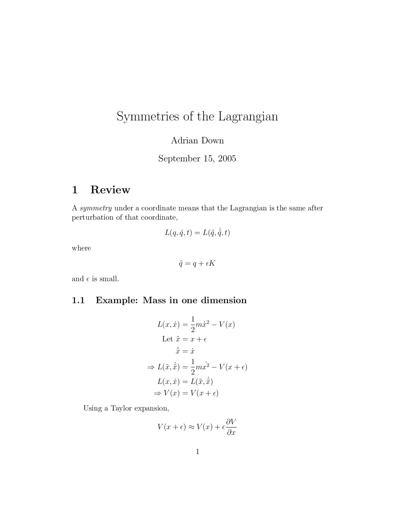 Symmetries Of Langrangian Lecture Notes Physics Docsity