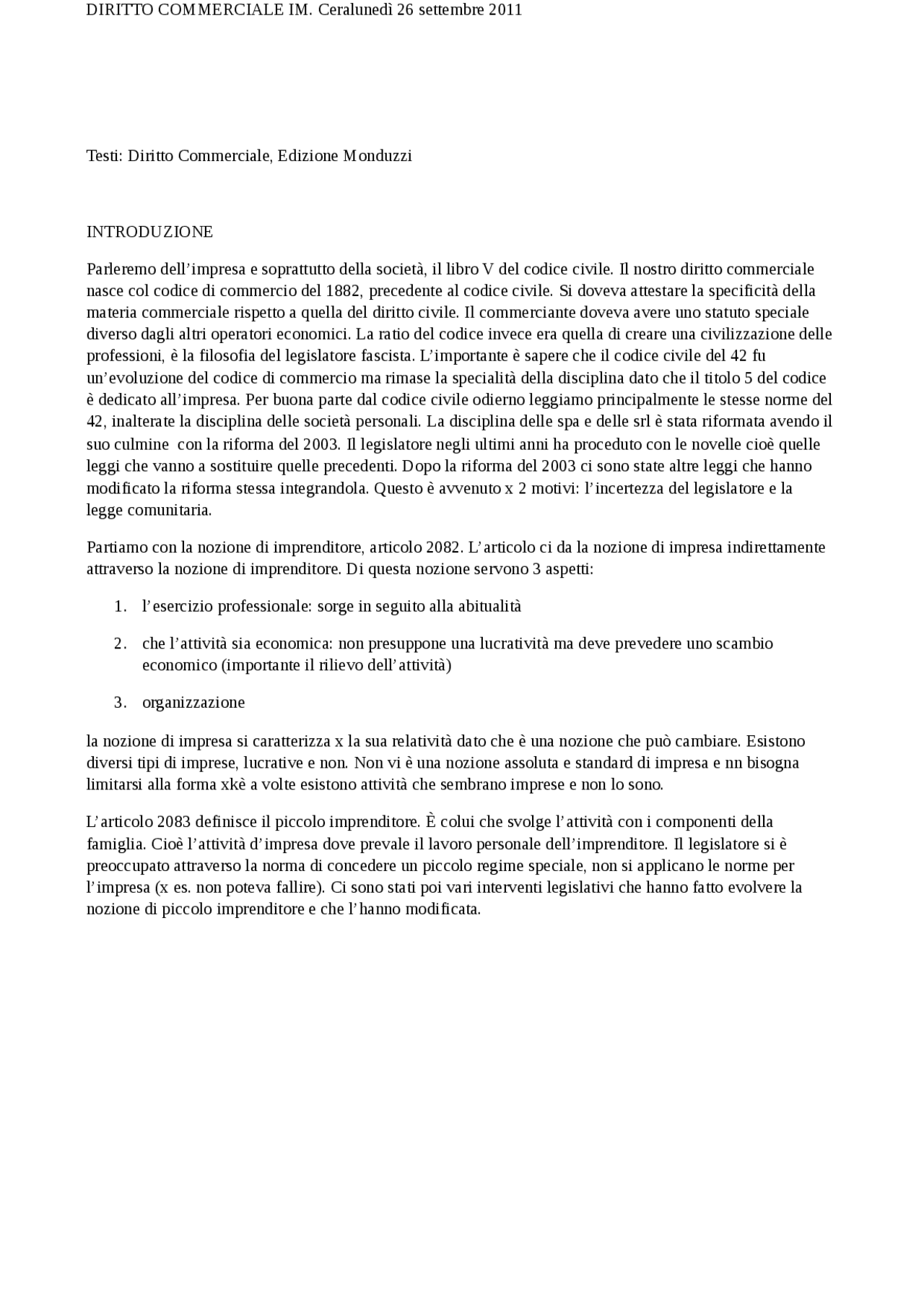 Introduzione Al Diritto Commerciale Riassunto Diritto Commerciale