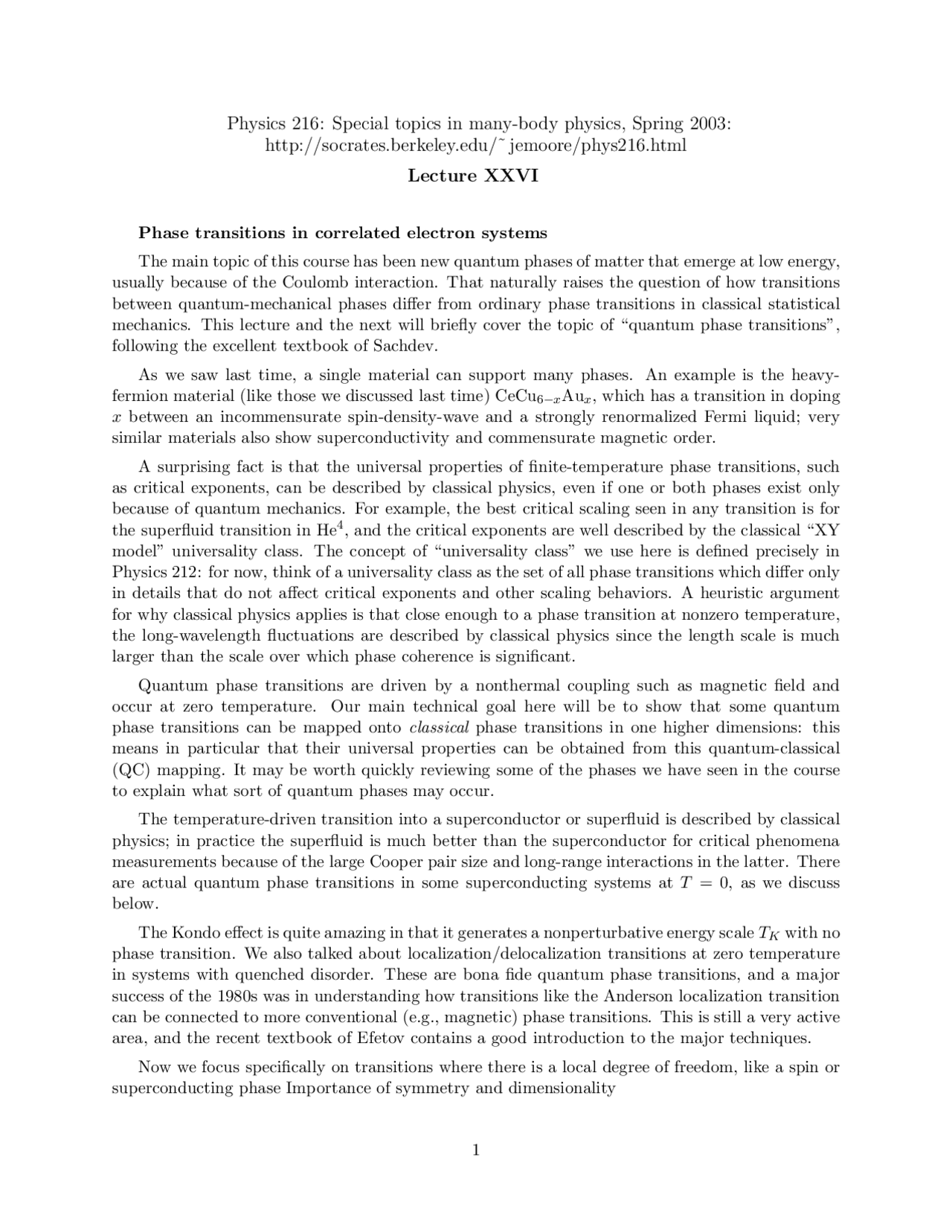 Many Body Physics 26 Lecture Notes Physics Docsity