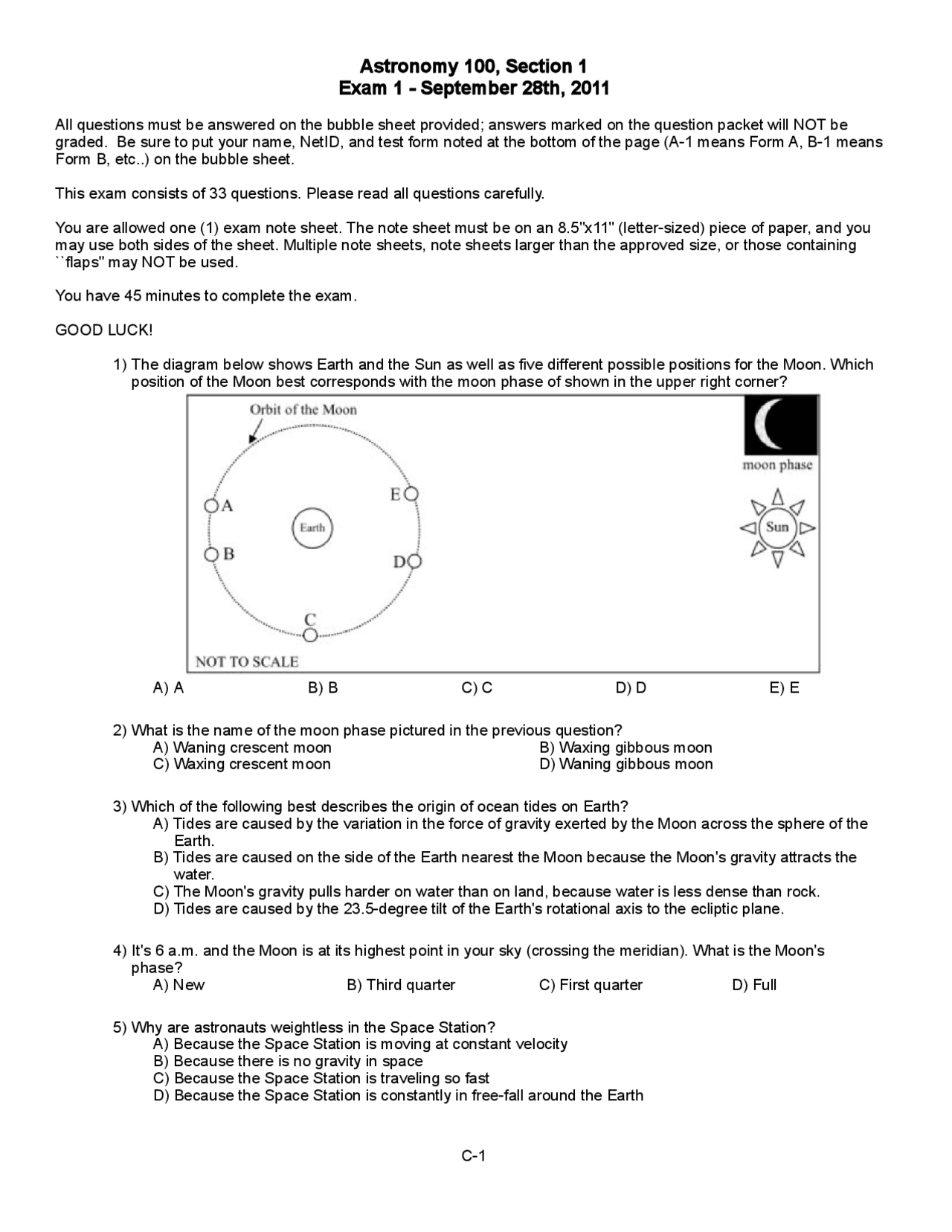 Introduction To Astronomy 33 Questions With Answer Key Astr 100