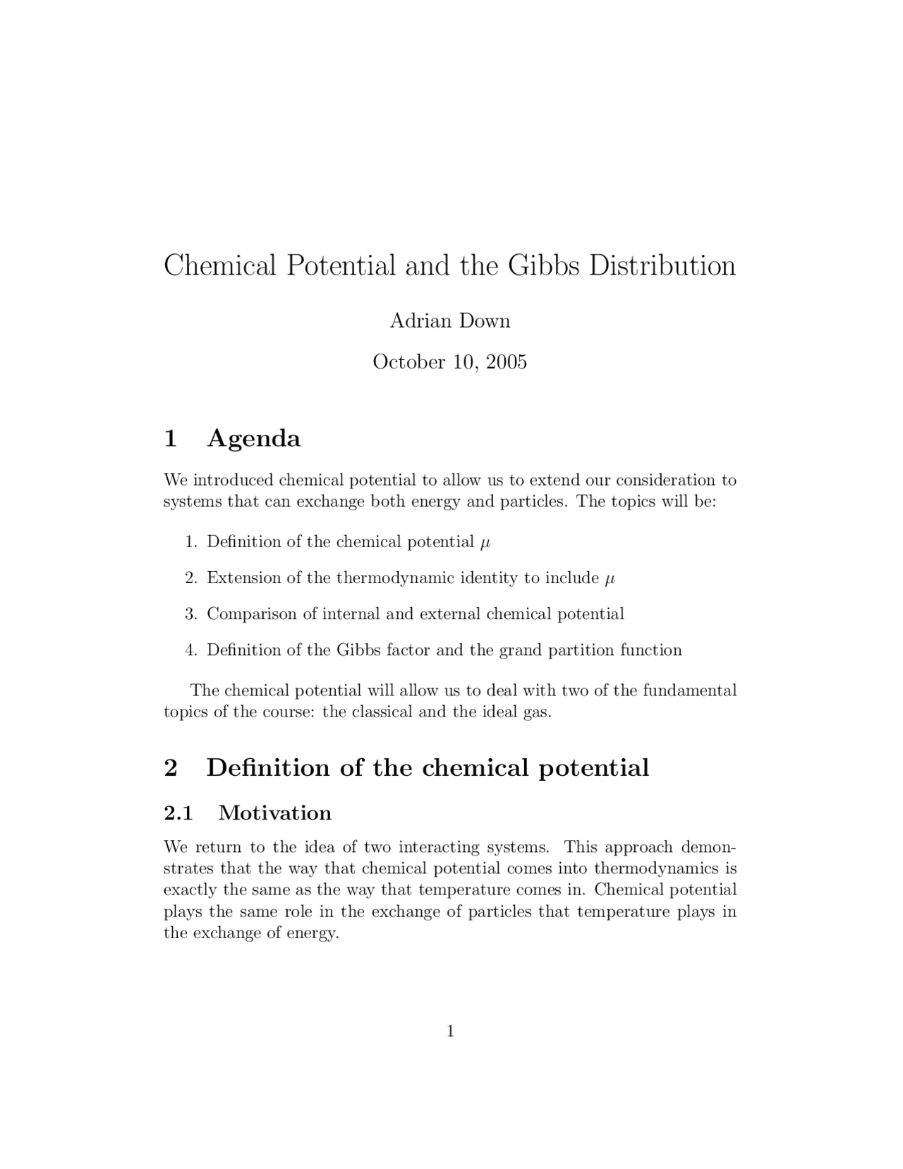 Chemical Potential and Gibbs Distribution, Lecture Notes - Physics ...