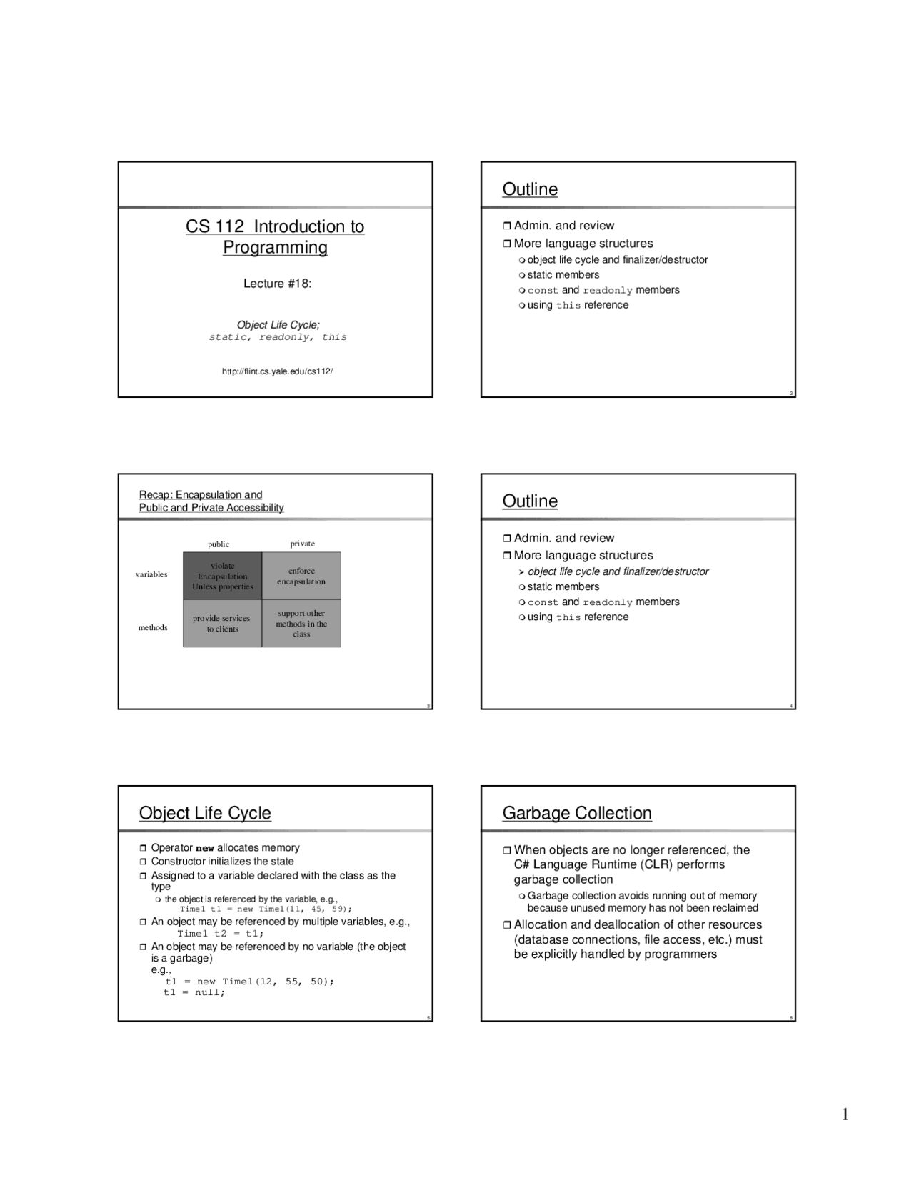 Object Life cycle, Lecture Slide - Computer Science - Docsity
