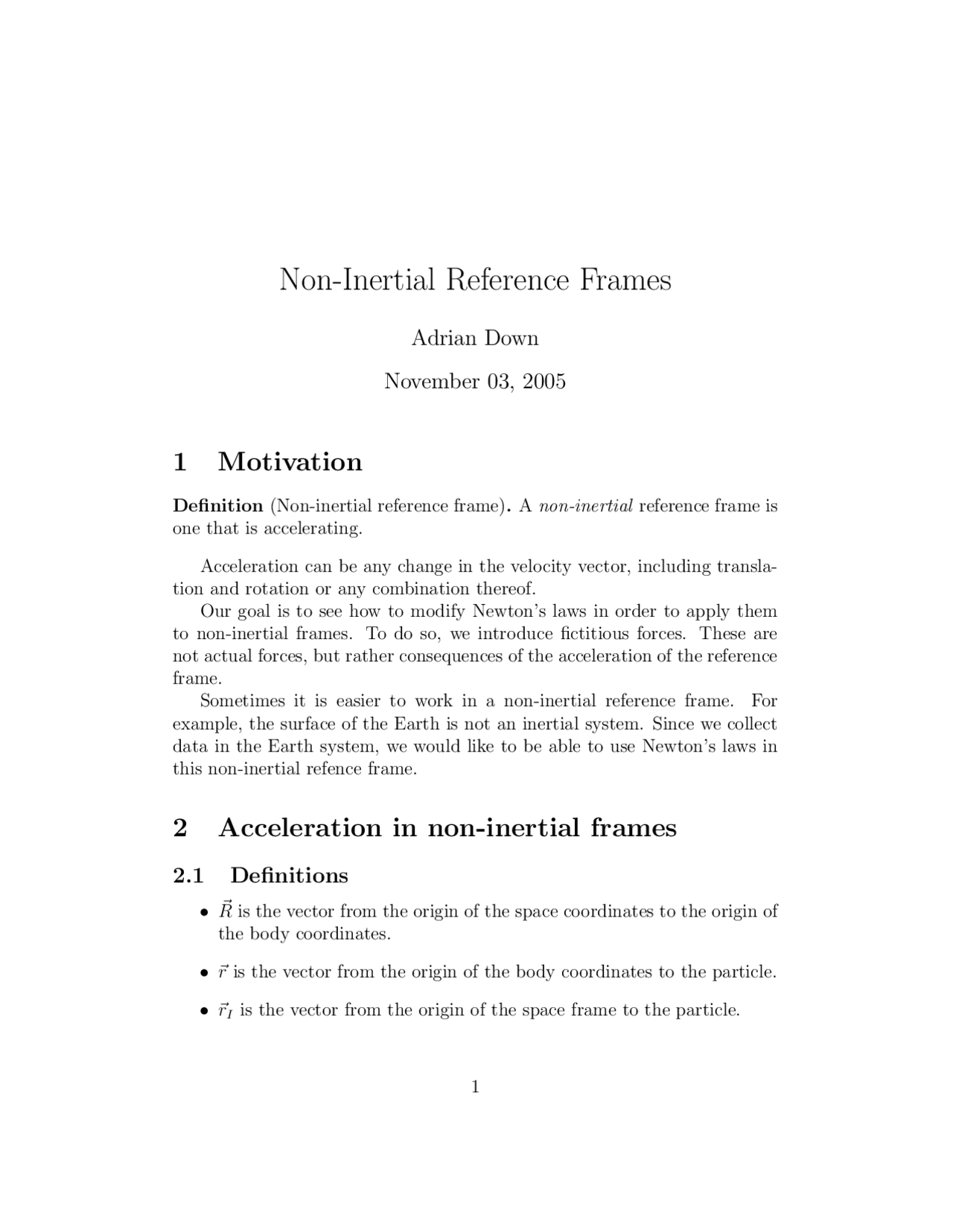 Non-Inertial Reference Frames, Lecture Notes - Physics | Study notes ...