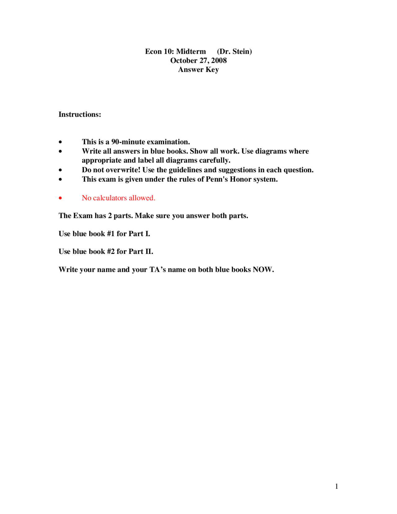 Introduction to Micro and Macro Economics and its Applications - Exam Fall 2008 Midterm ...