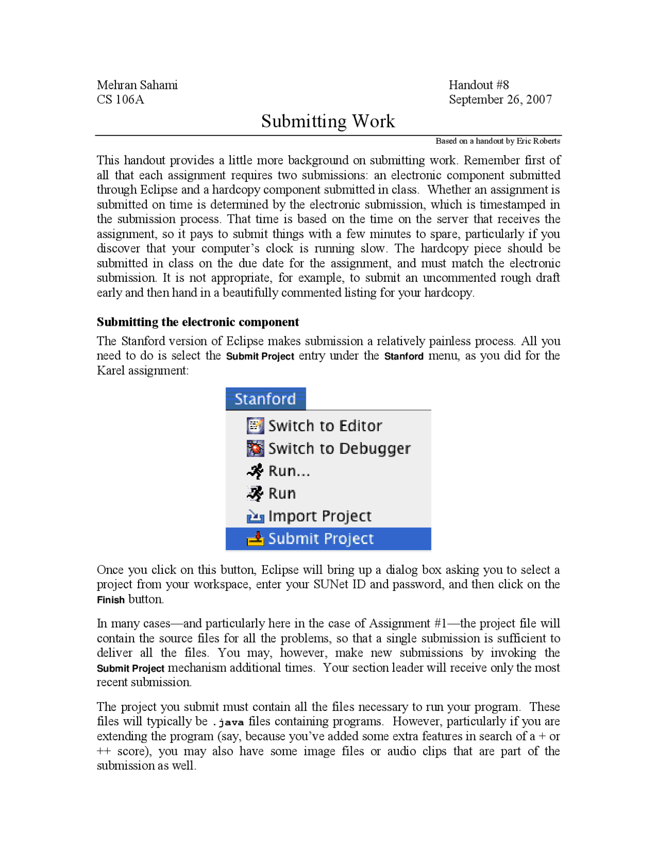 Submitting Work Section Handout Programming Methodology 8 Docsity
