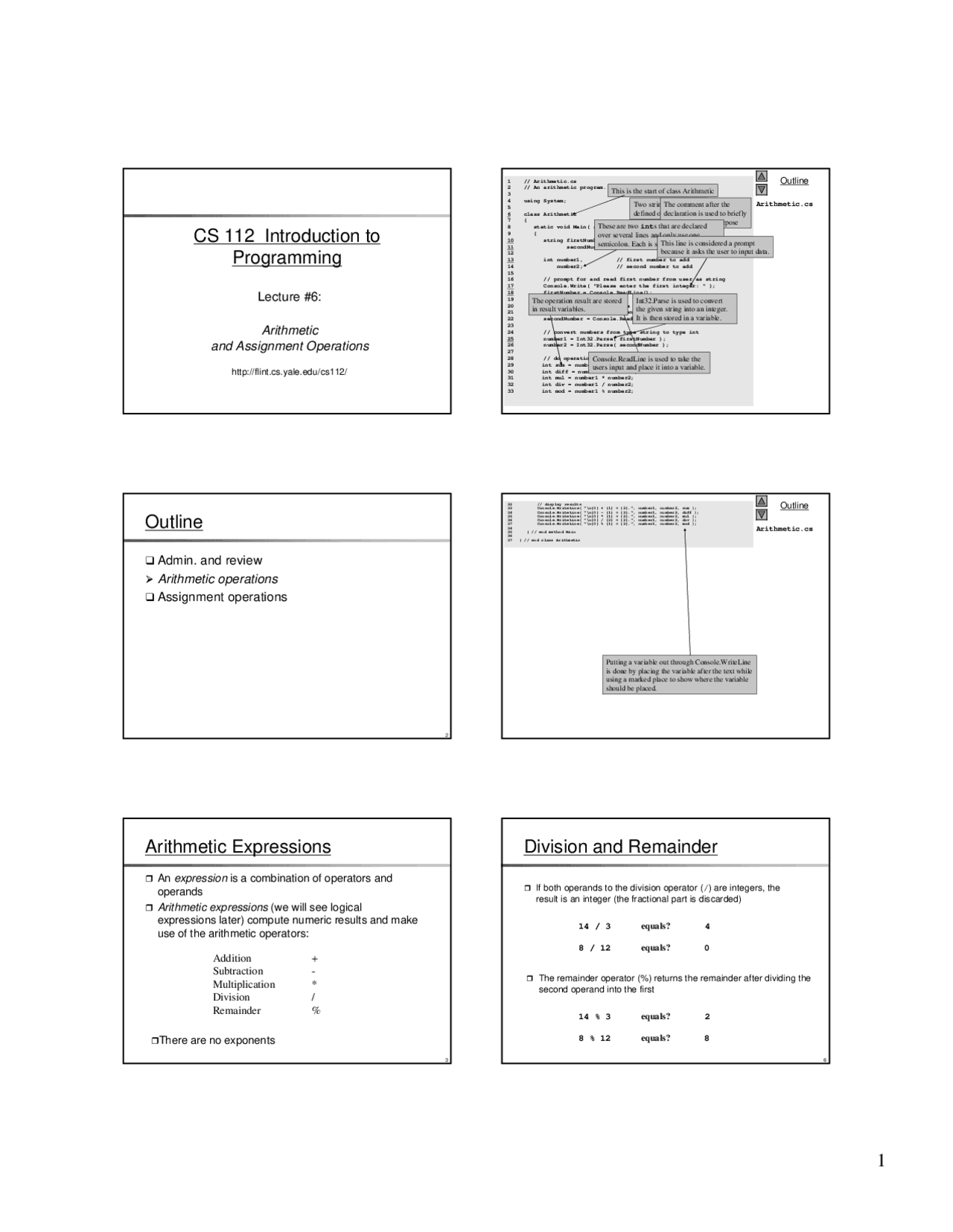 Arithmetic And Assignment Operations Lecture Slide Computer Science