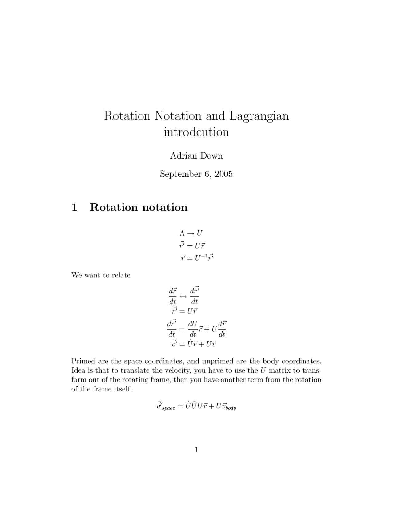 Rotation Notation And Langrangian Introduction Lecture Notes Physics