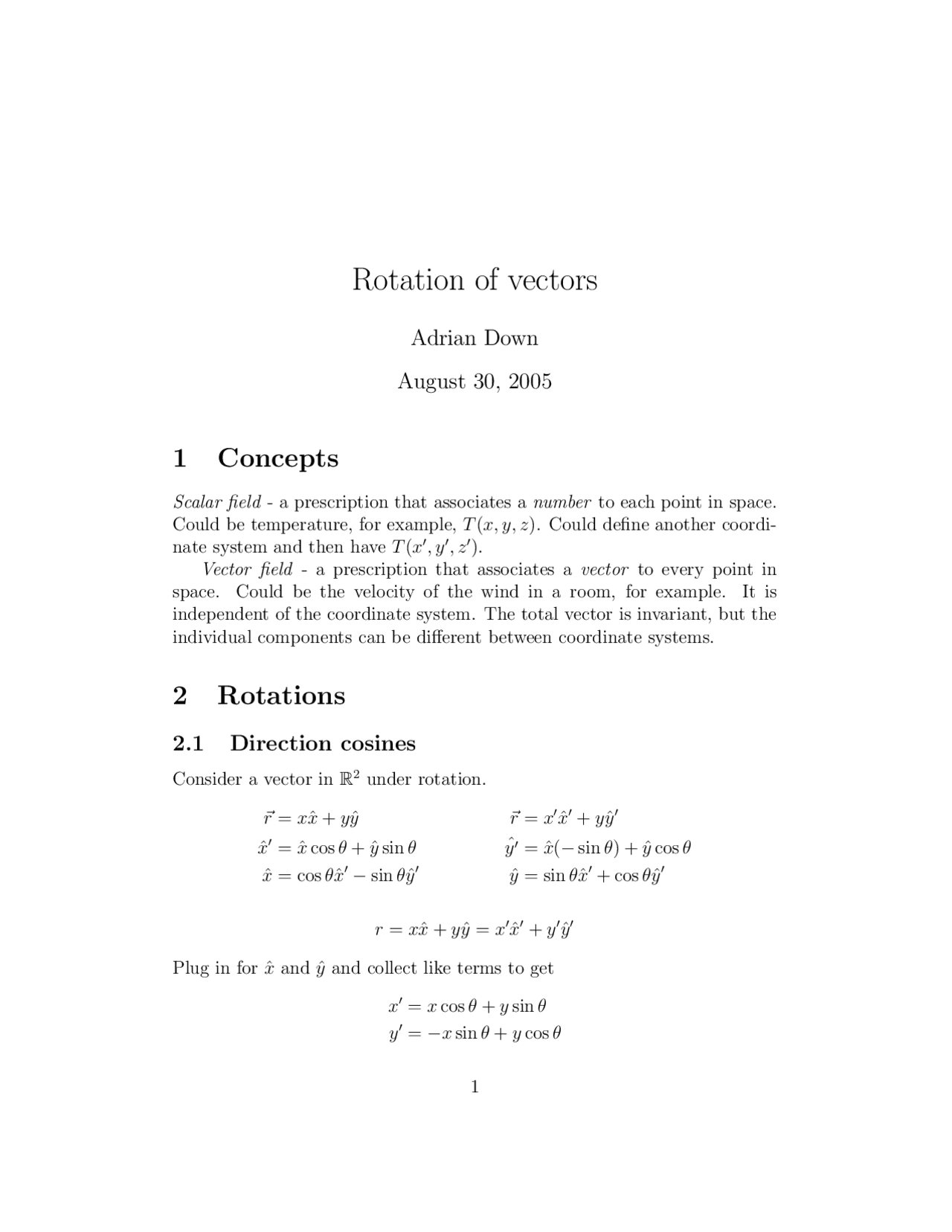 Rotation of Vectors, Lecture Notes - Physics | Study notes Engineering ...