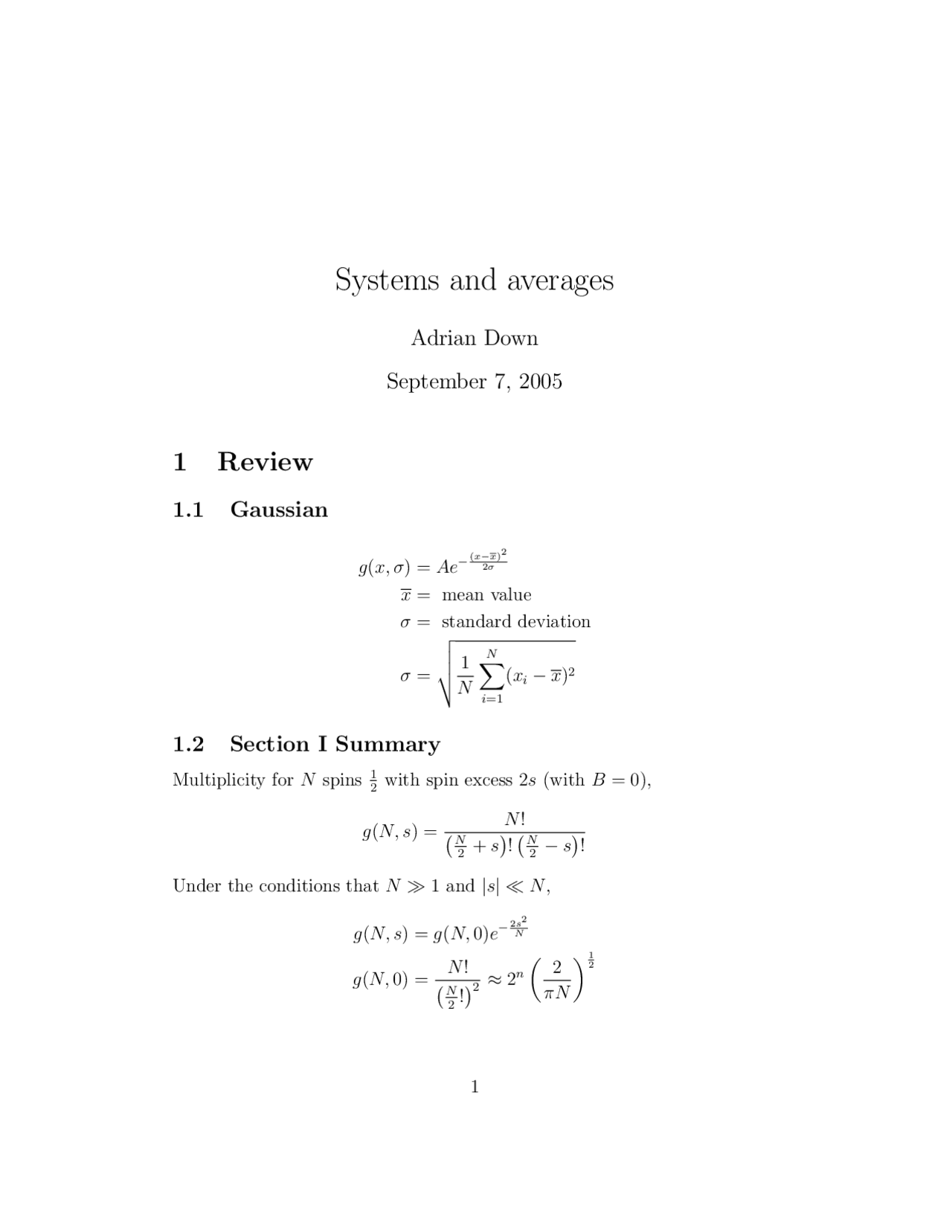 System and Averages, Lecture Notes - Physics - Docsity