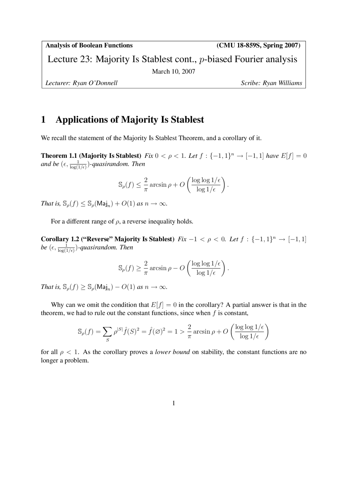 Majority Is The Stablest 1, Lecture Slide - Computer Science - Docsity