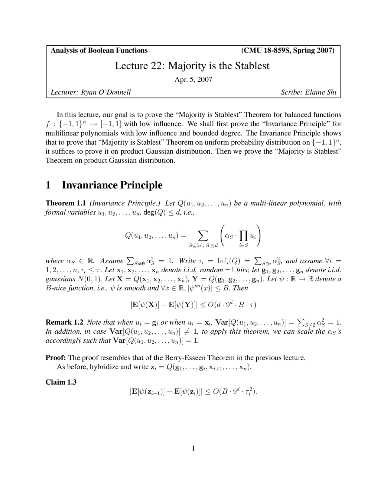 Majority Is The Stablest, Lecture Slide - Computer Science - Docsity