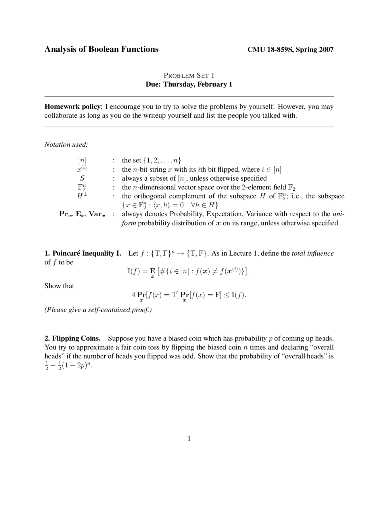 Intro To Boolean Functions, Exercises - Computer Science - Docsity