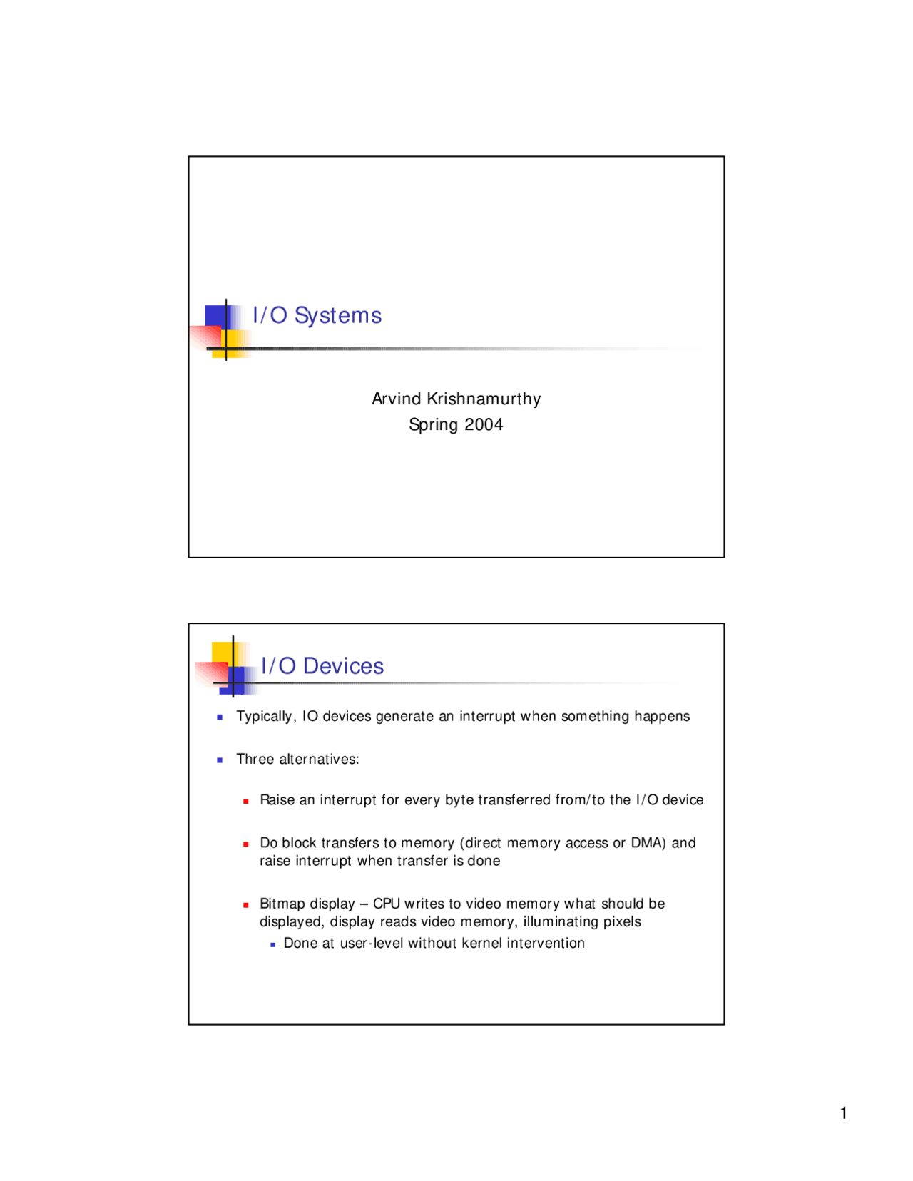 Io System Lecture Slide Computer Science Docsity