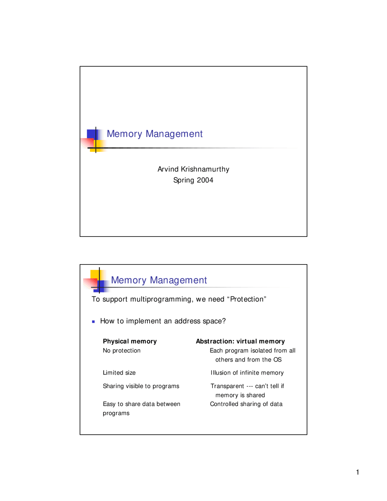 Memory Management Lecture Slide Computer Science Docsity