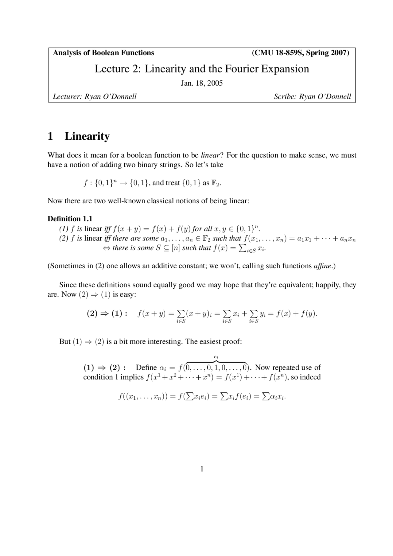 Linearity And The Fourier Expansion Lecture Slide Computer Science Docsity