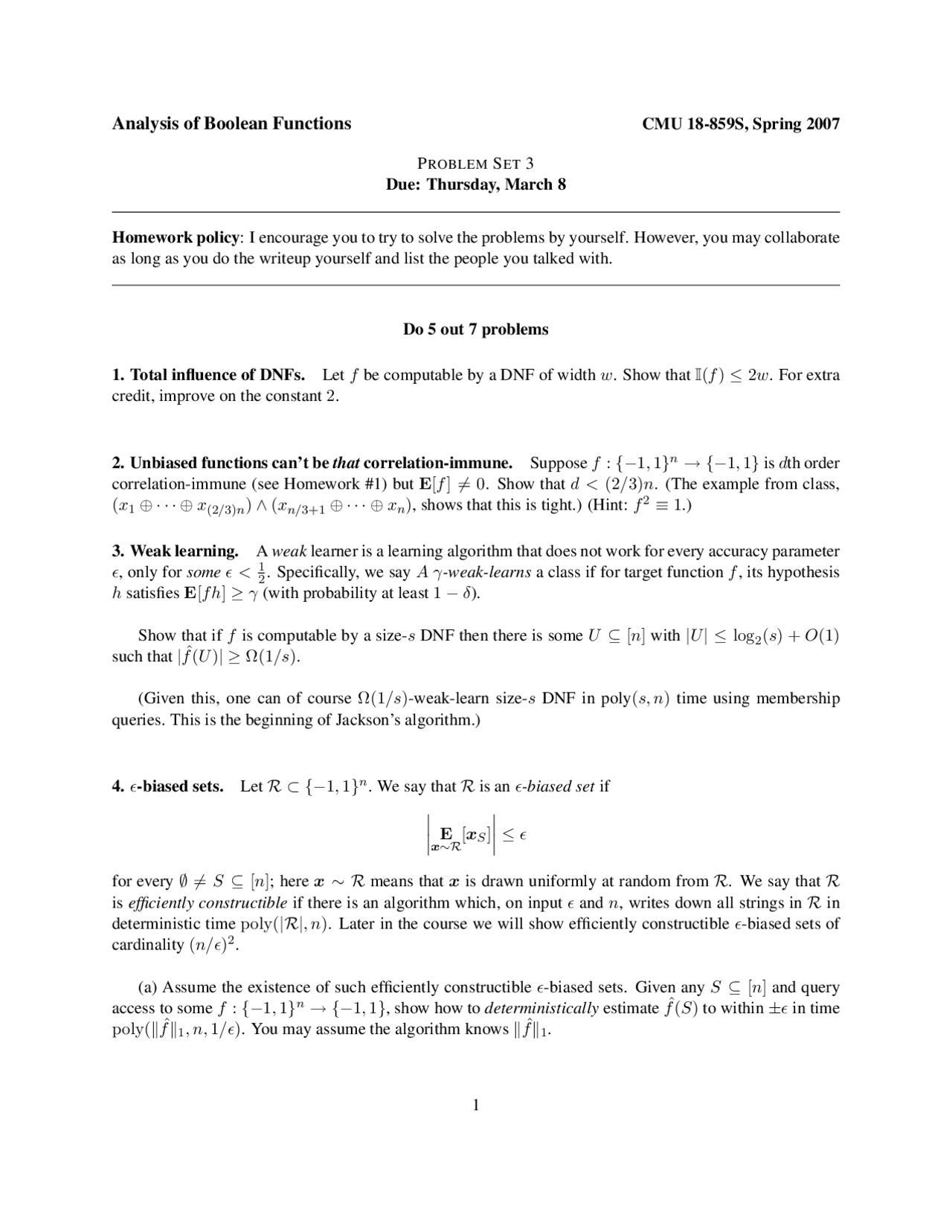 Learning Theory Exercises Computer Science Docsity