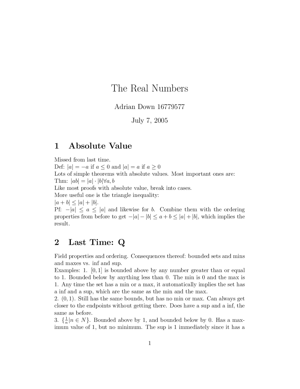 Real Numbers Lecture Notes Mathematics Docsity
