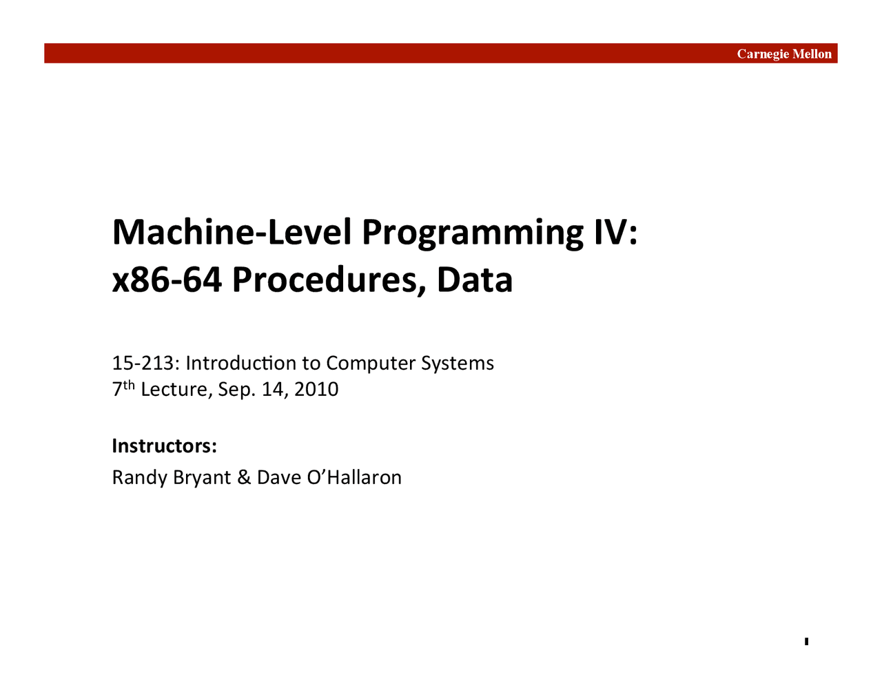 Machine Level Programming Iv X86 64 Procedures And Data Lecture Slide Computer Science Docsity