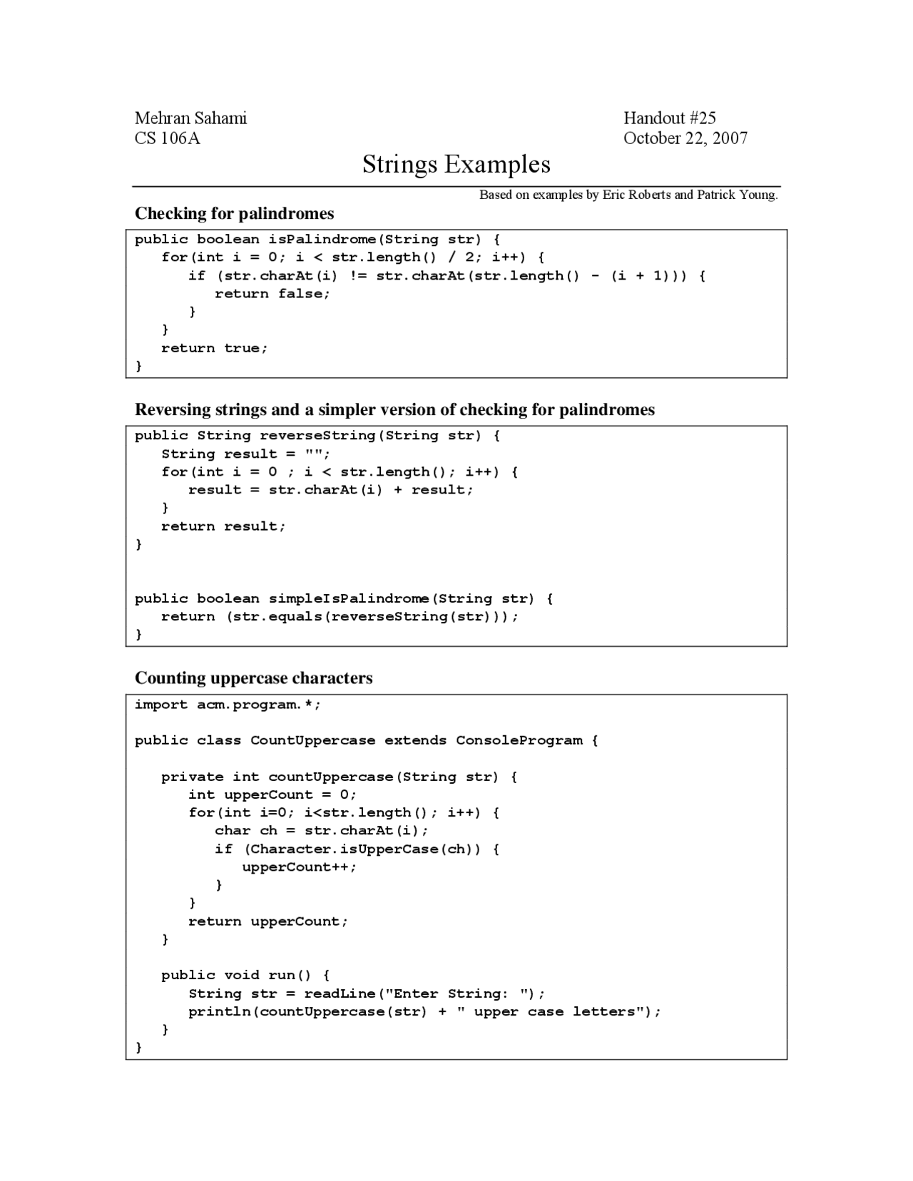 Strings Examples Section Handout Programming Methodology 25 Docsity