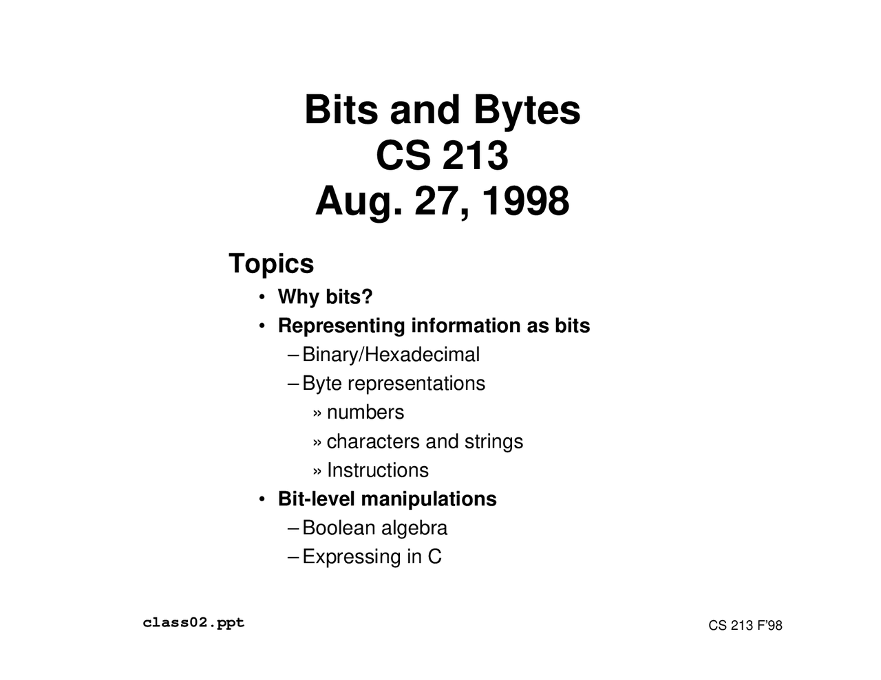 Bits And Byts, Lecture Slide - Computer Science - Docsity