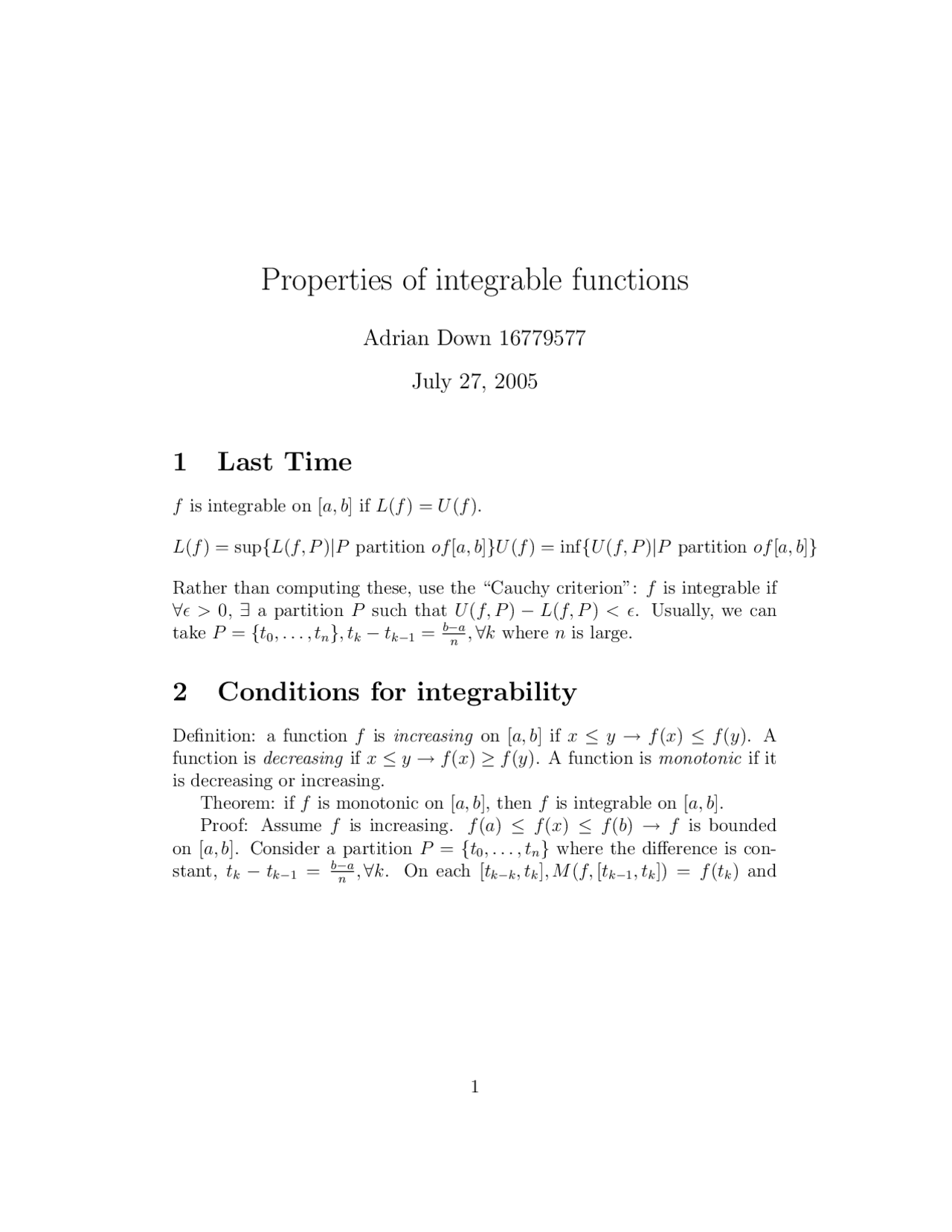 Properties Of Integrable Functions Lecture Notes Mathematics Docsity