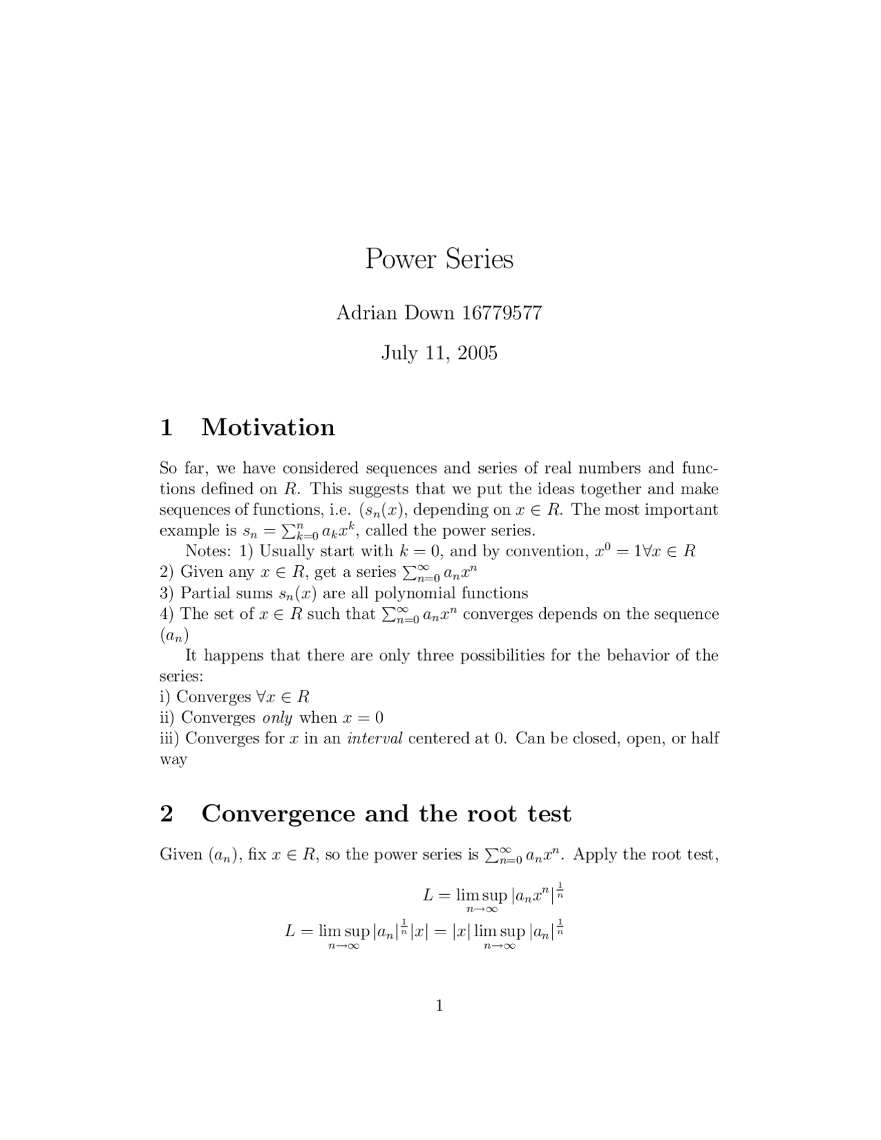 Power Series Lecture Notes Mathematics Docsity