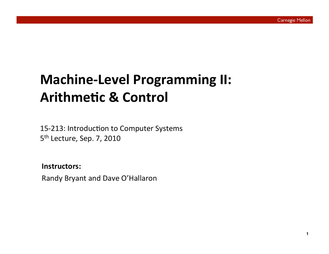 Machine Level Programming Arithmetic And Control Lecture Slide