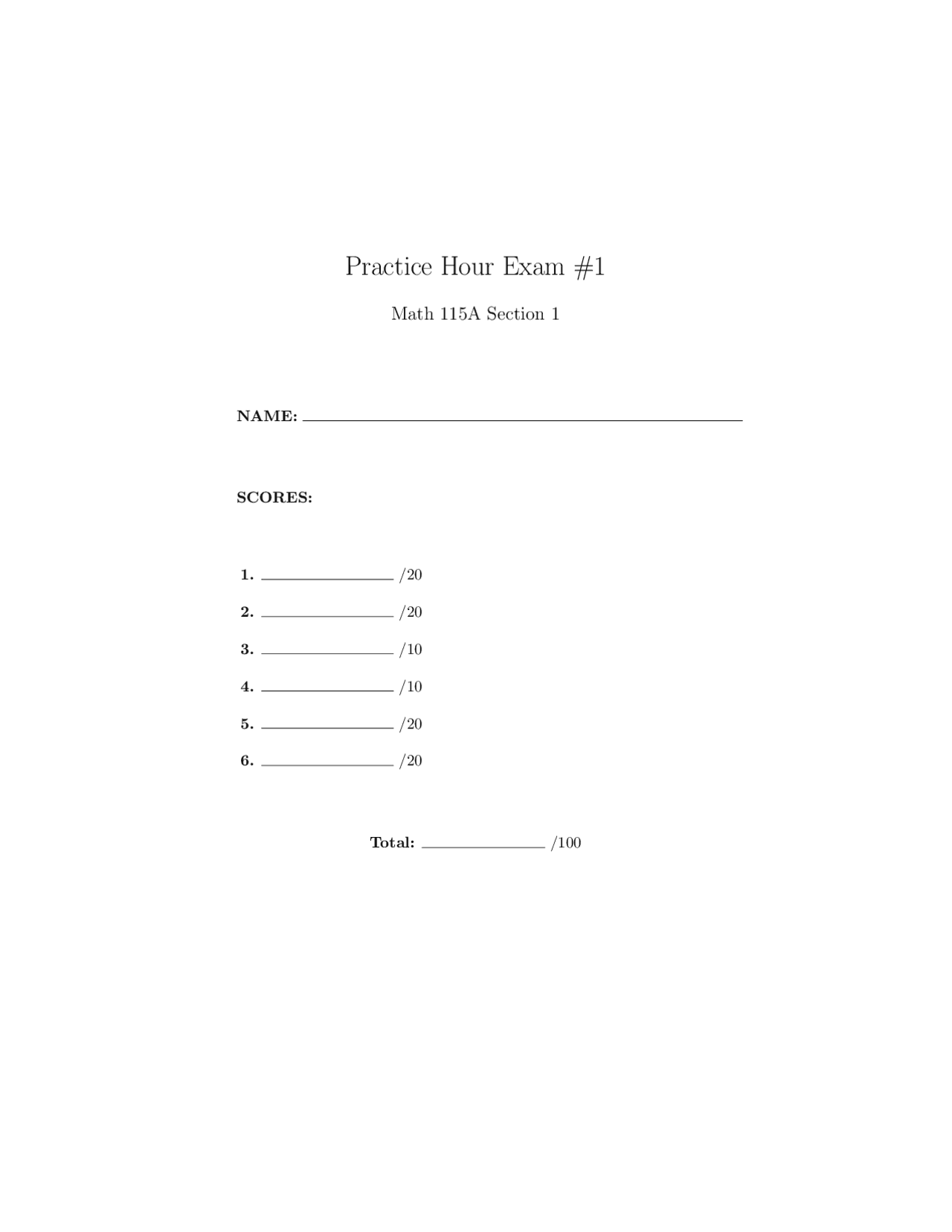 Practice Exam 1 Linear Algebra Math 0115b Docsity