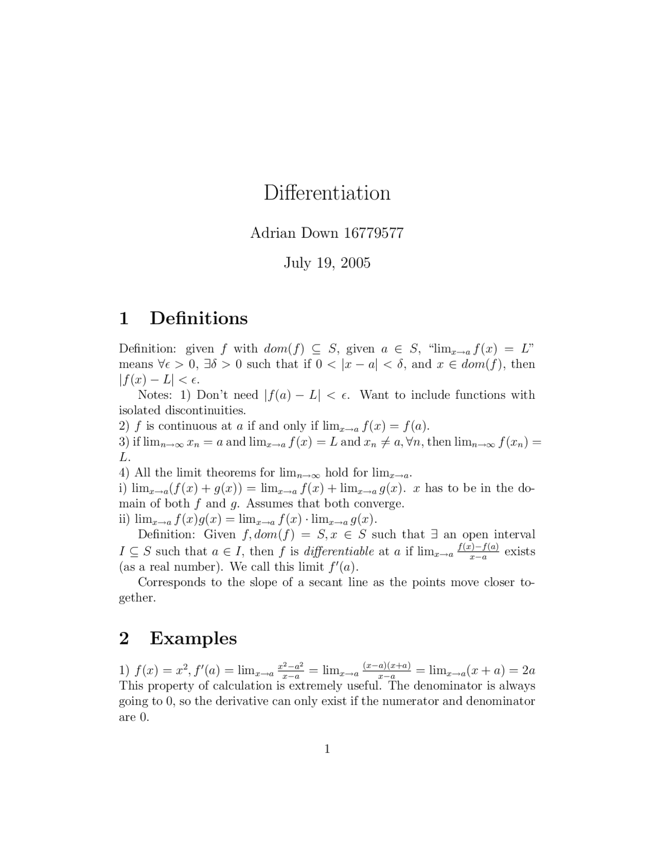 Differentiation Lecture Notes Mathematics Docsity