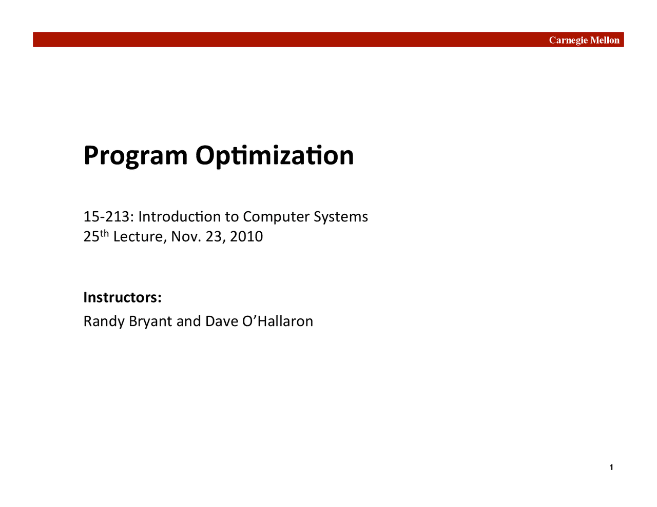 Program Optimization Lecture Slide Computer Science Docsity