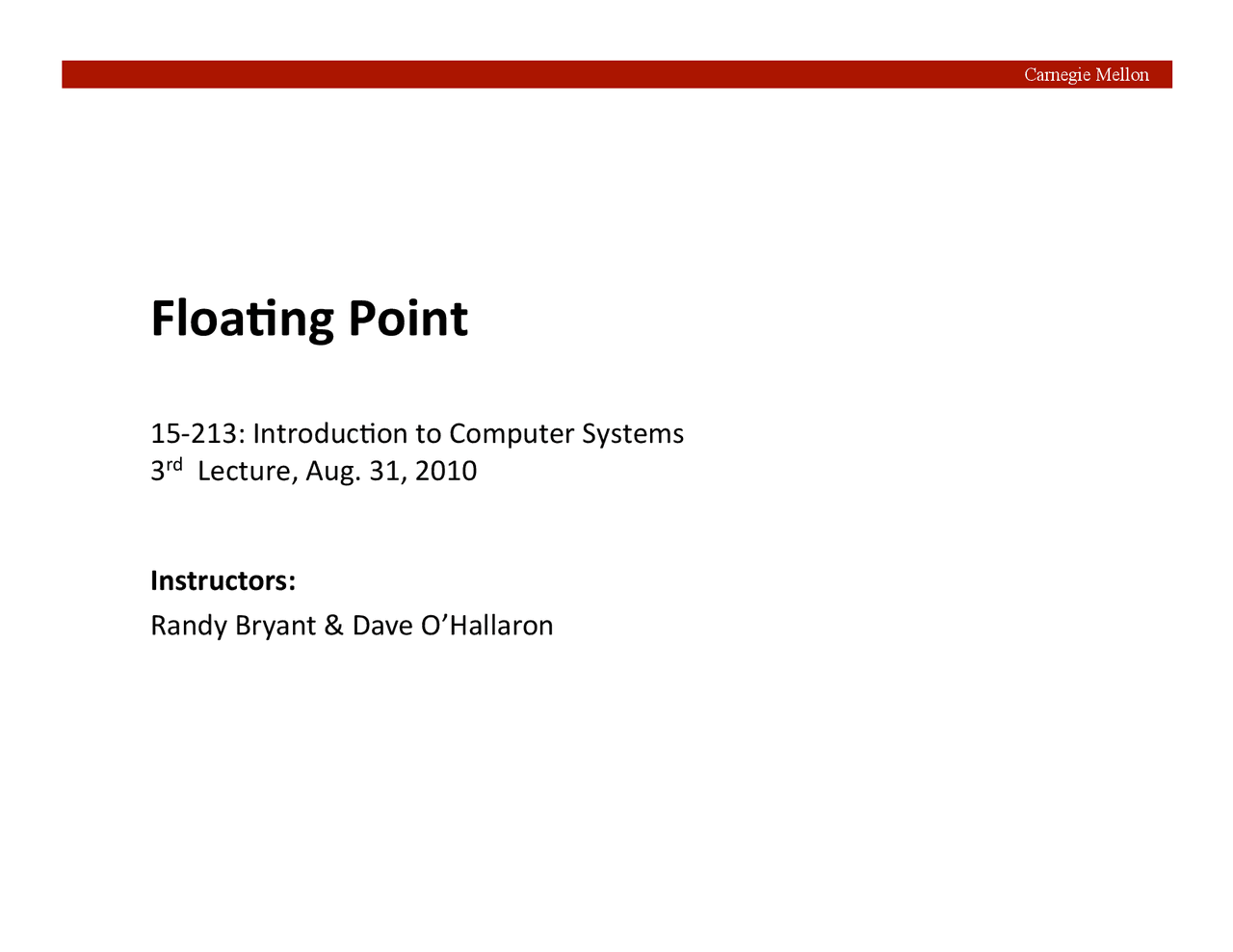 Introduction To Computer System Floating Points Lecture Slide