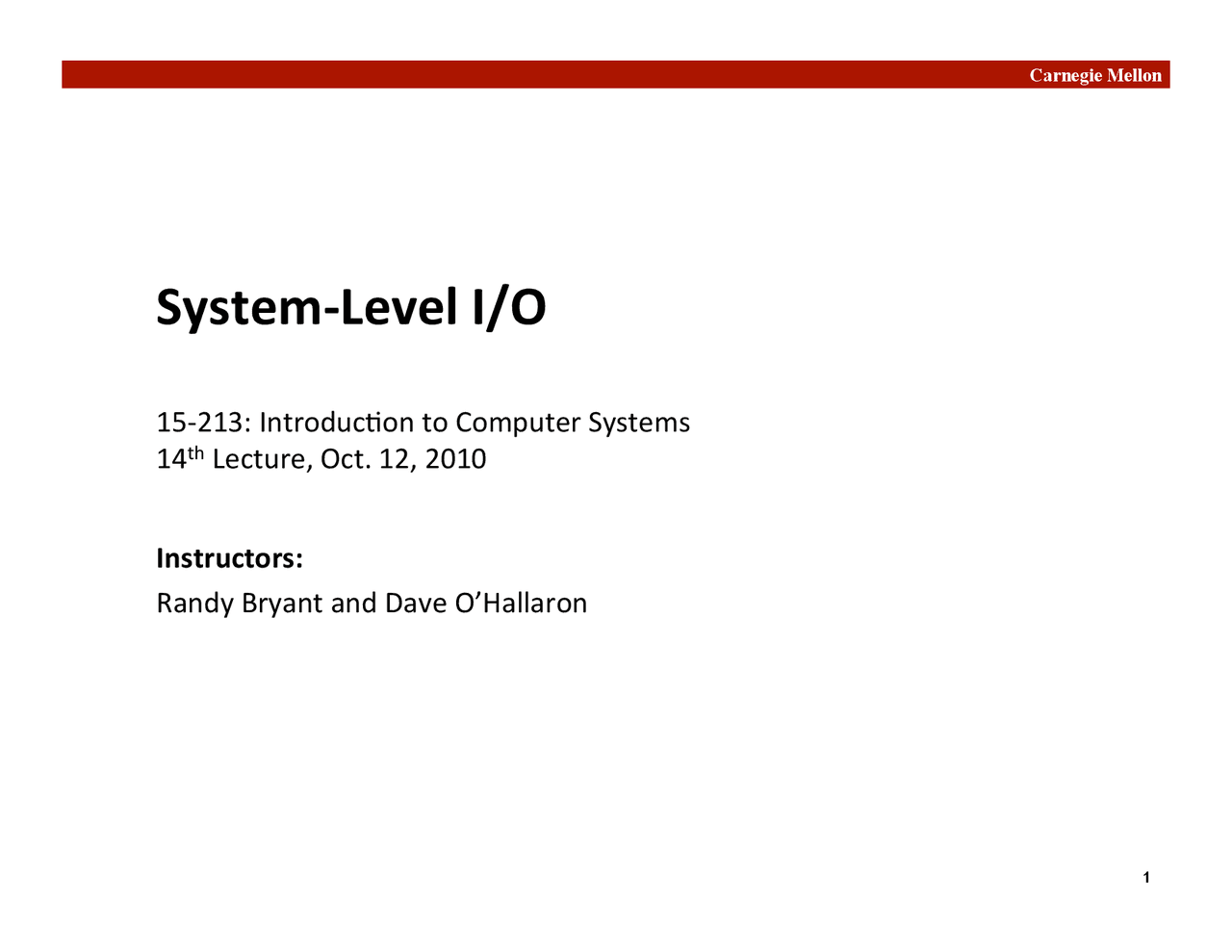 System Level Io Lecture Slide Computer Science Docsity