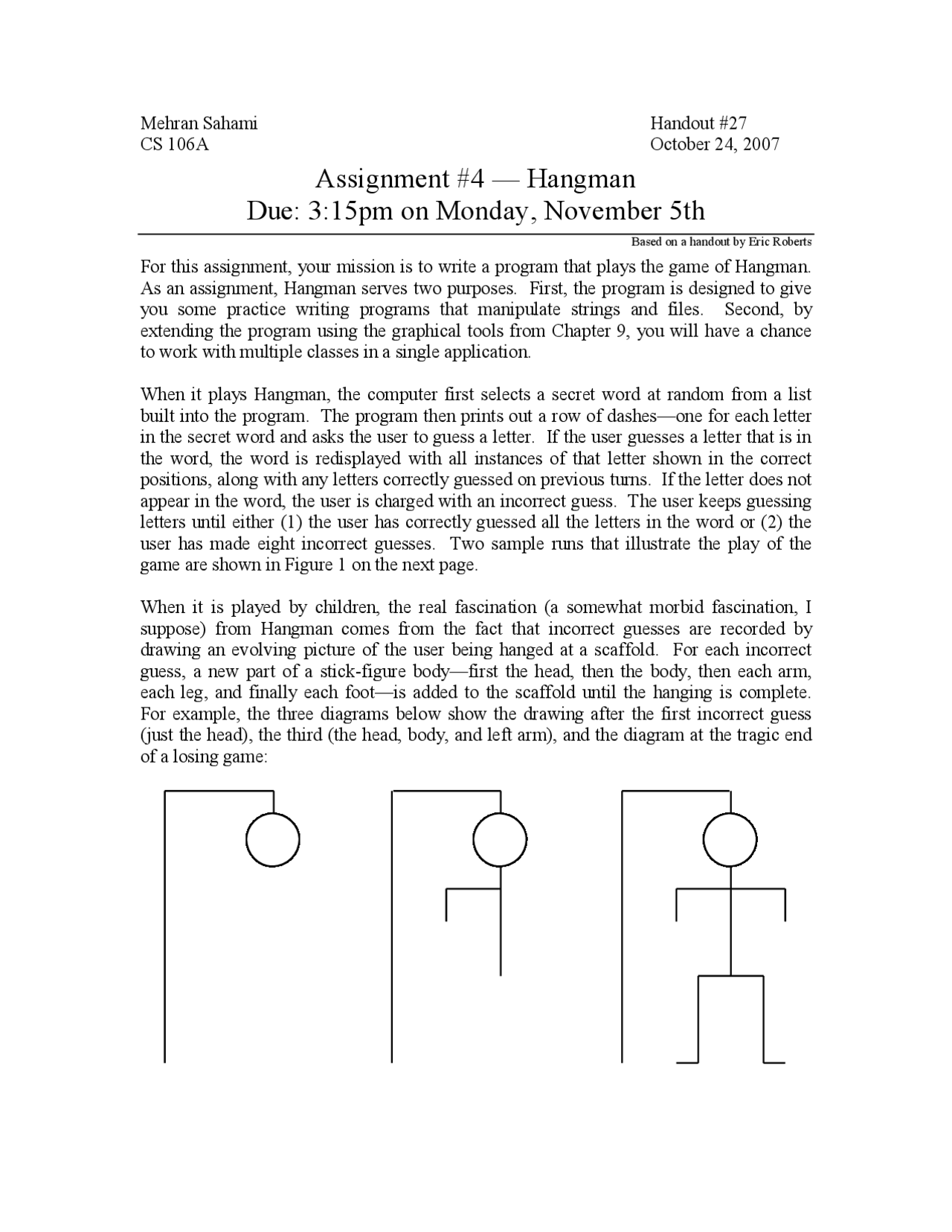 Hangman Section Handout Programming Methodology 27 Docsity