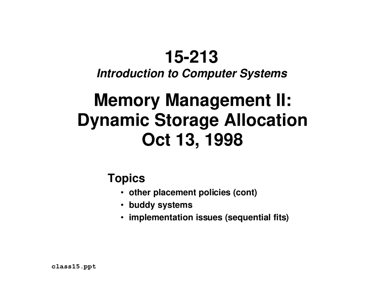 Memory Management Ii Dynamic Storage Allocation Lecture Slide Computer Science Docsity