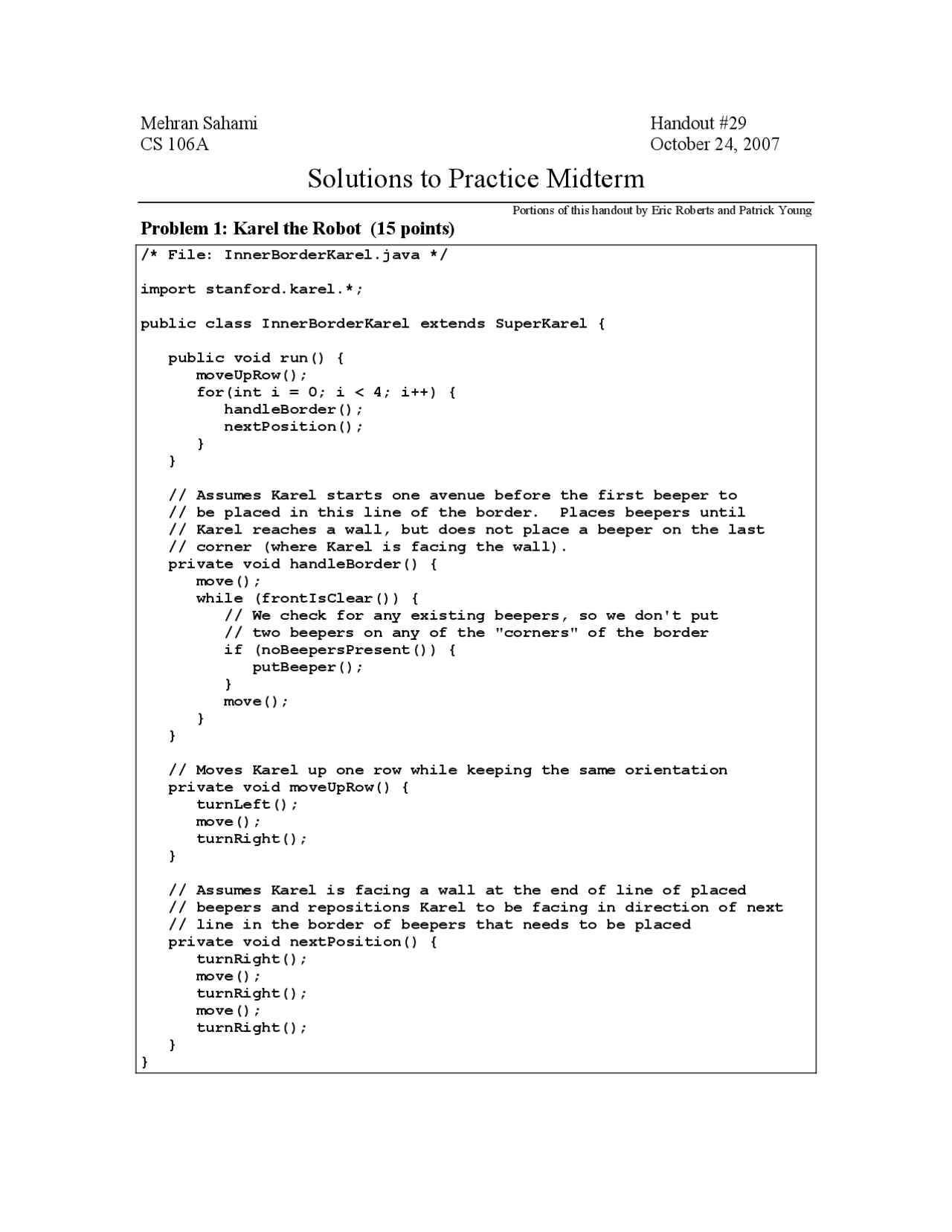 Solution Of Practice Midterm Examination 24102007 Section Handout Programming Methodology