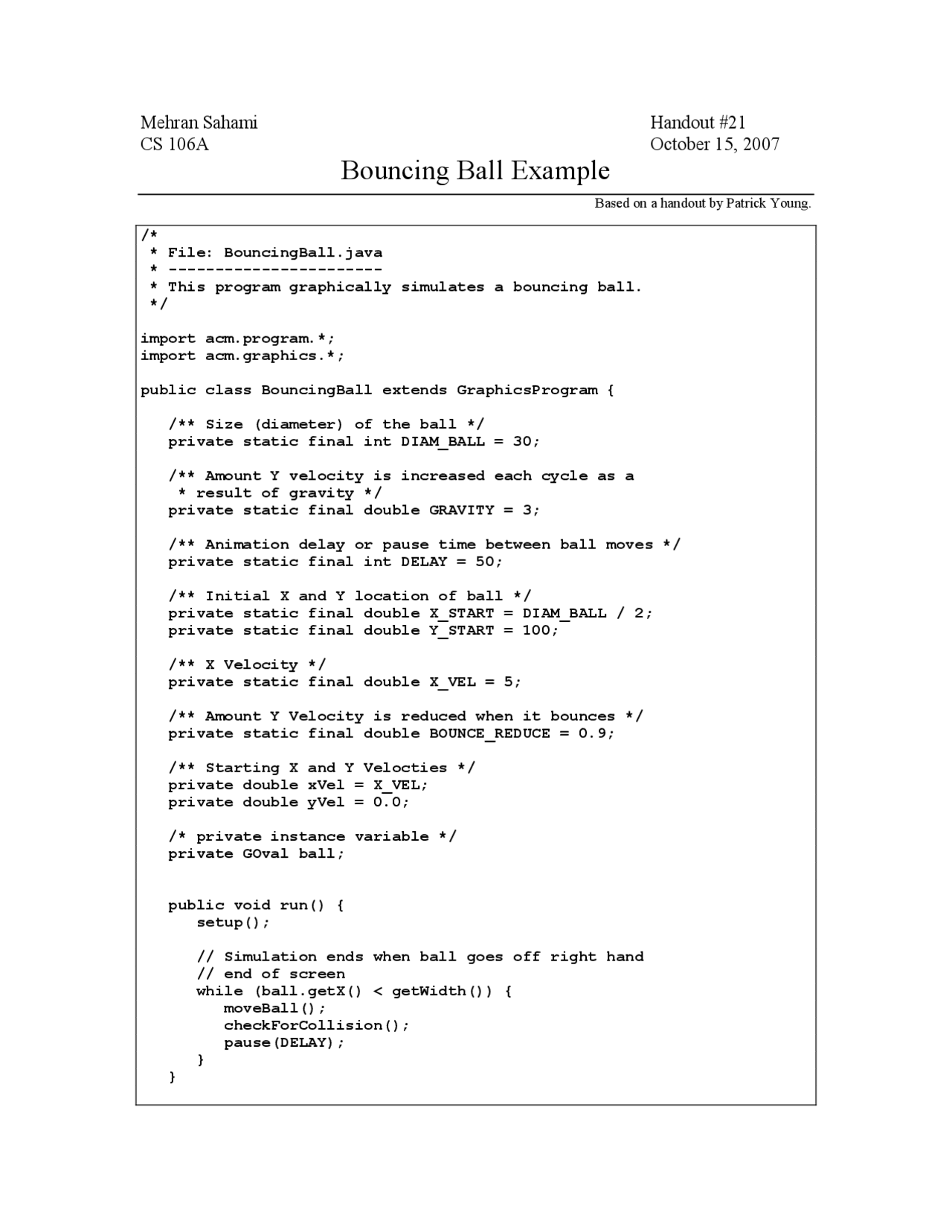 Bouncing Ball Example Section Handout Programming Methodology 21
