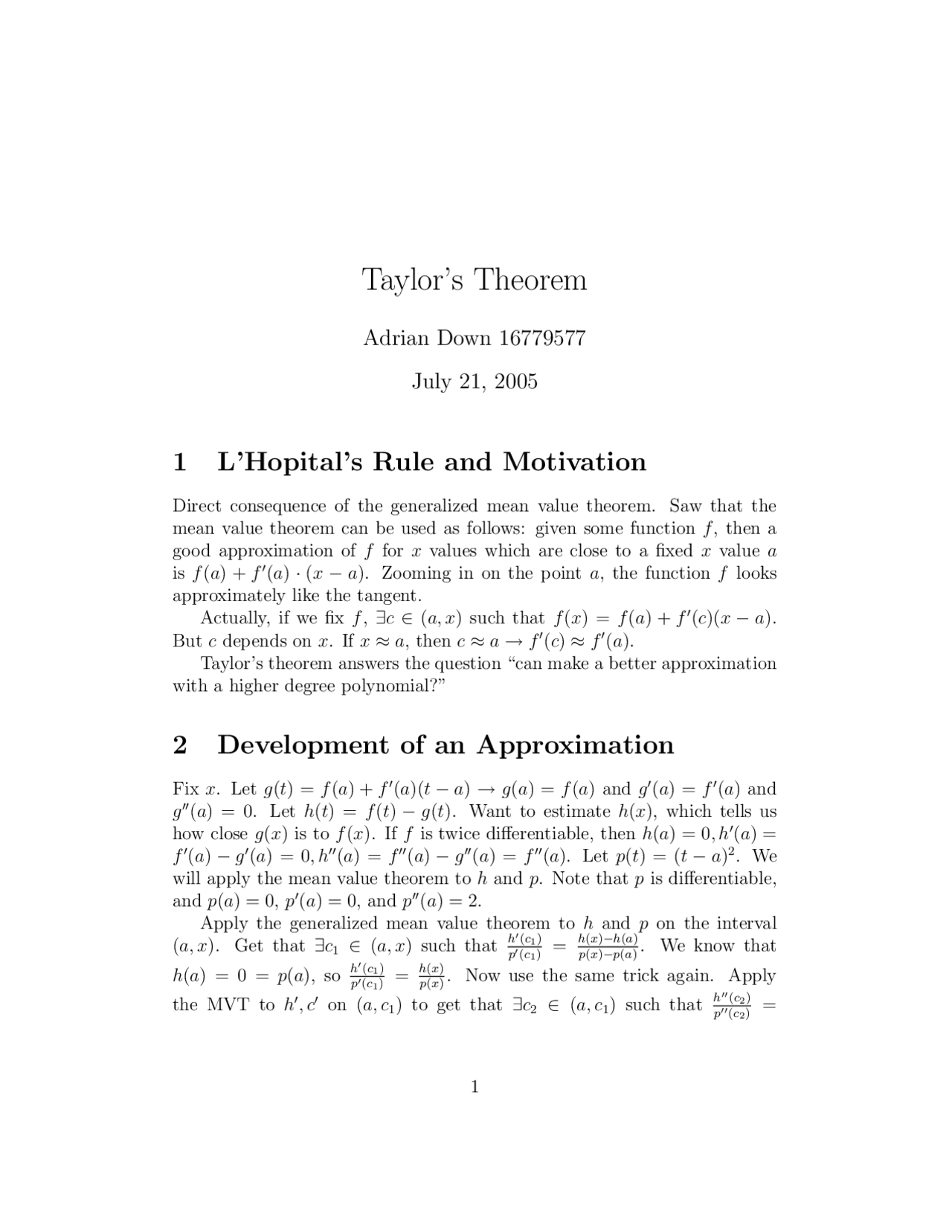 Taylor Theorem Lecture Notes Mathematics Docsity