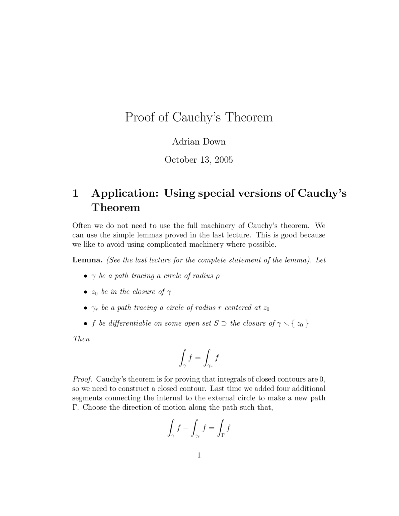 Proof Of Cauchys Theorem Lecture Notes Mathematics Docsity