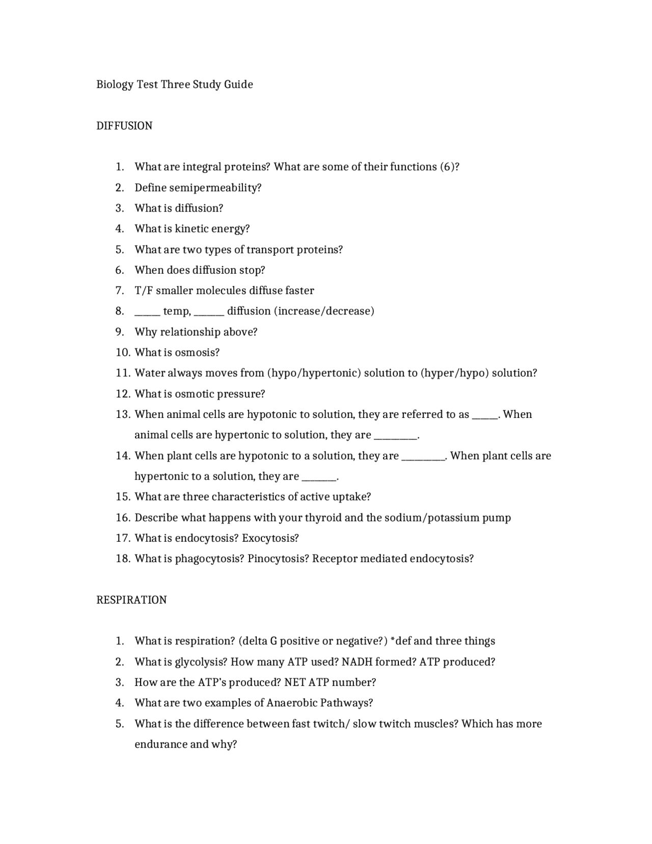 Study Guide Test 3 - Principles of Biology | BIOL 1020 - Docsity