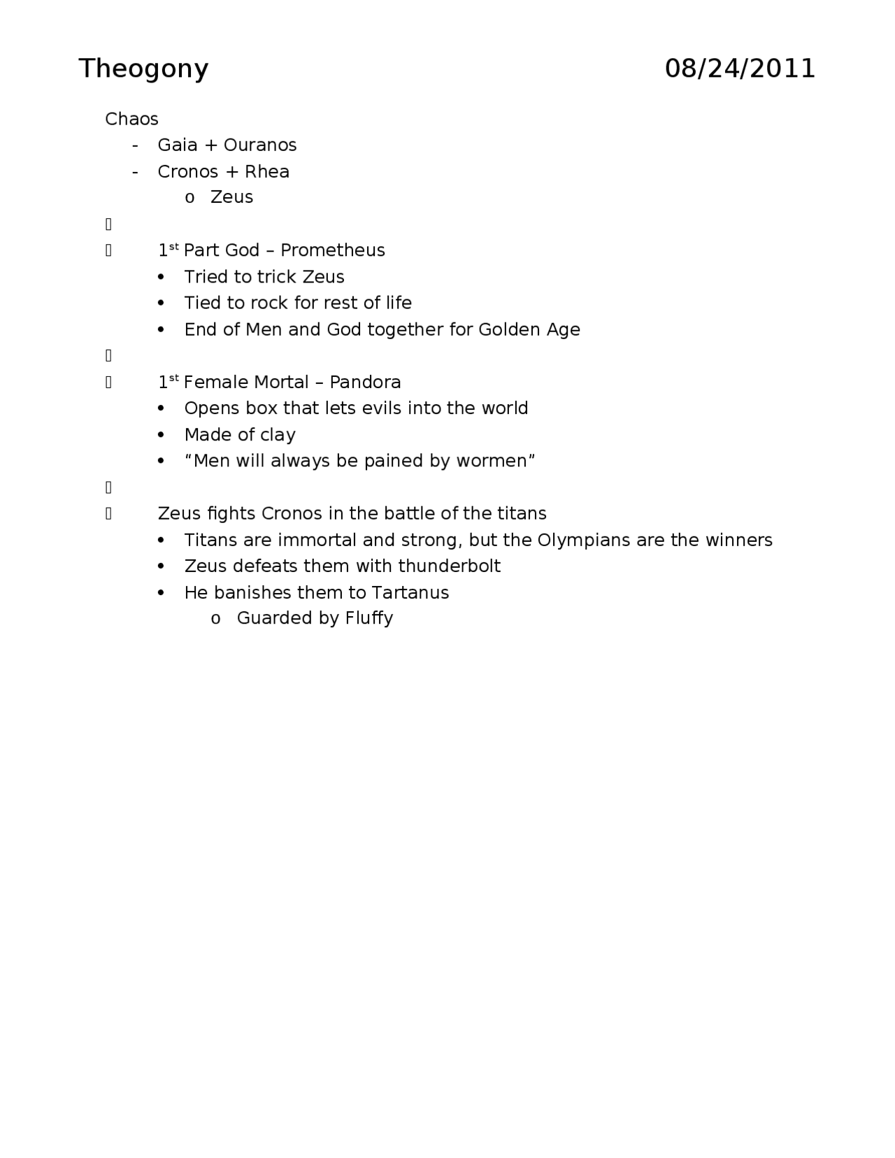 Notes On Prometheus And Theogony Classical Mythology Clas 1020