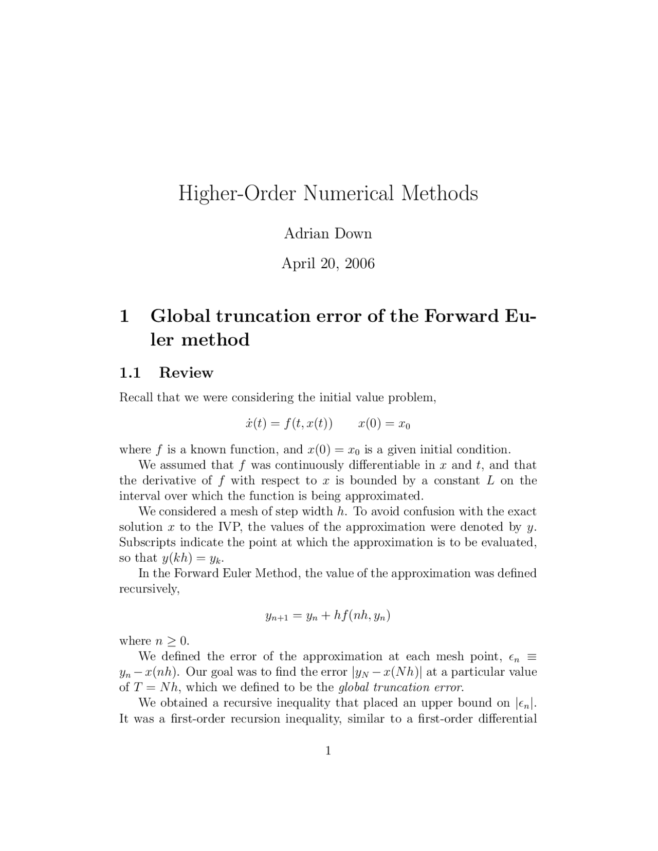 Higher Order Numerical Methods Lecture Notes Mathematics Docsity