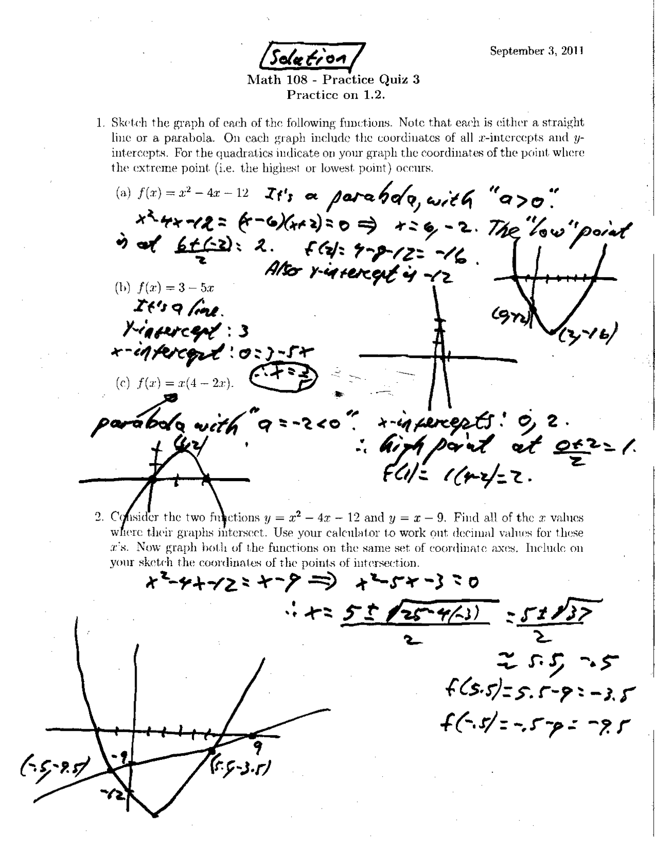 Introductory Calculus With Business Applications Solved Quiz 3 Math