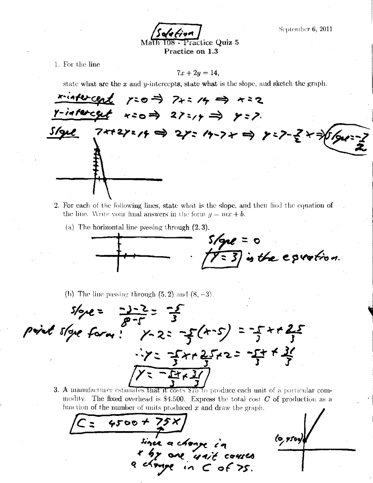 What Is Slope Quiz 5 With Solutions Math 108 Docsity