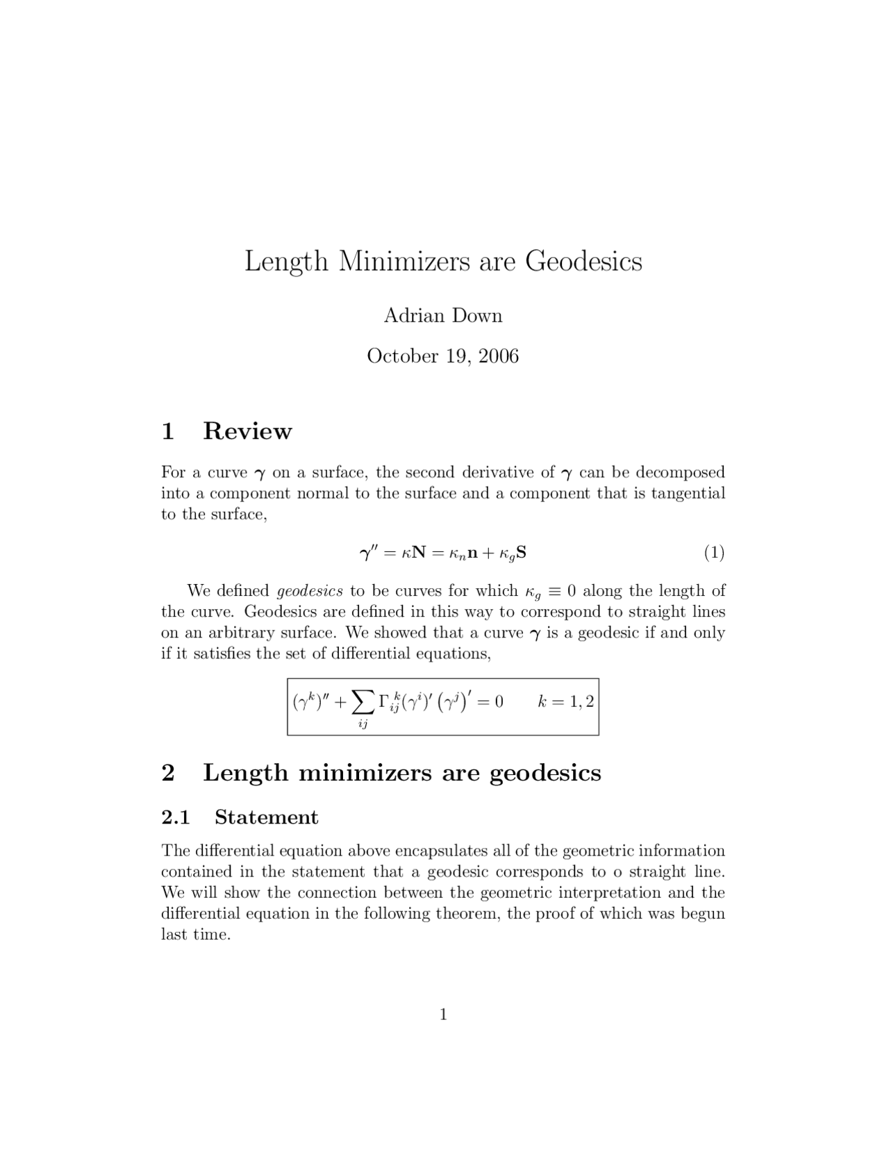 Length Minimizers Are Geodesics Lecture Notes Mathematics Docsity