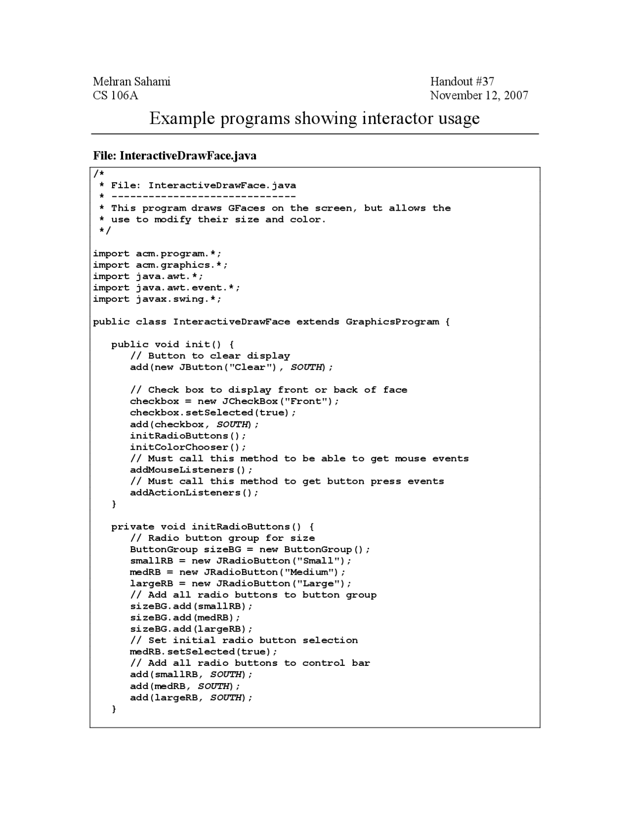 Example Programs Showing Interactor Usage Section Handout Programming Methodology 37 Docsity